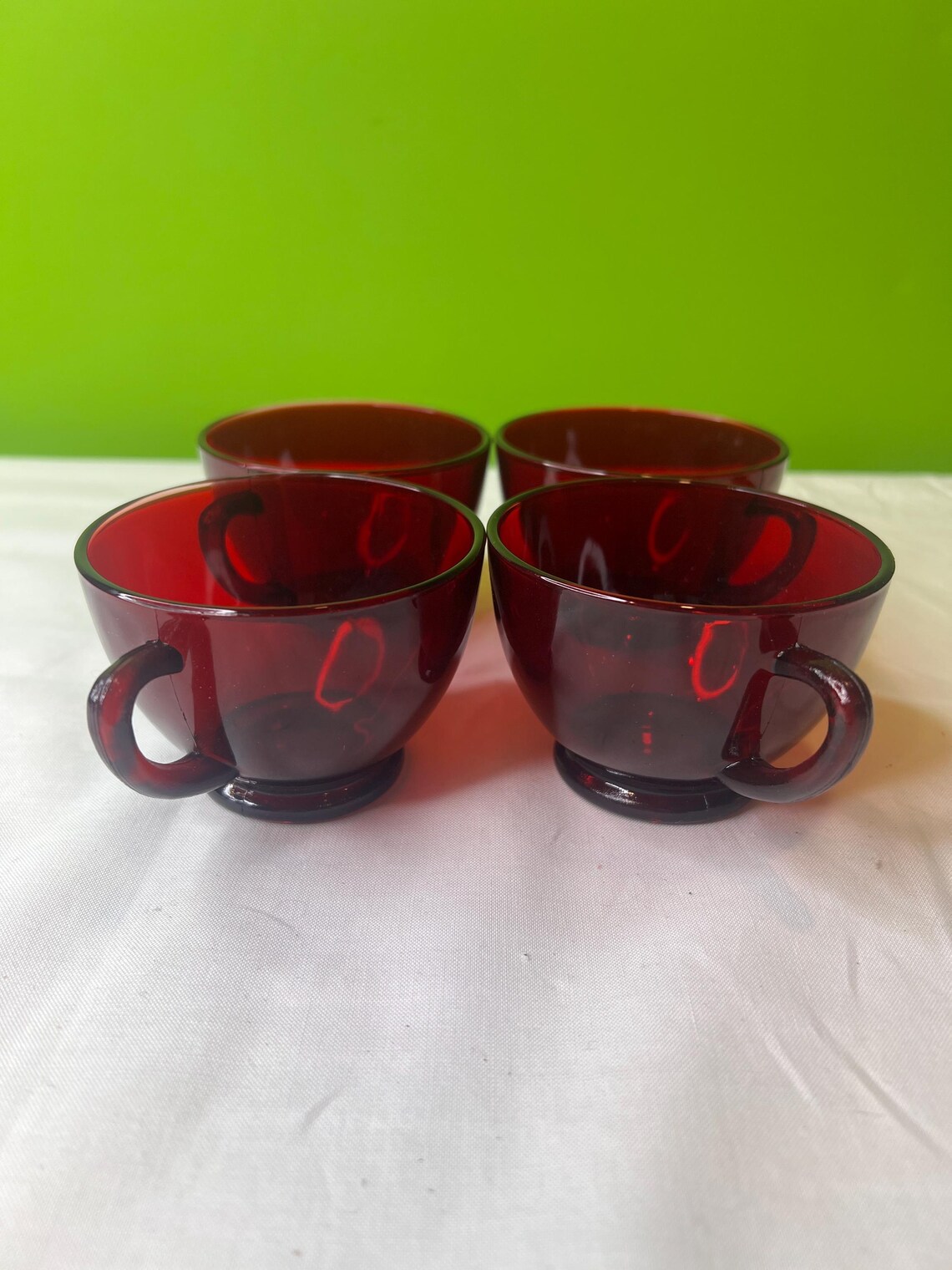 Vintage Ruby Red Depression Glass Set of 4 Coffee Tea Cups - Etsy