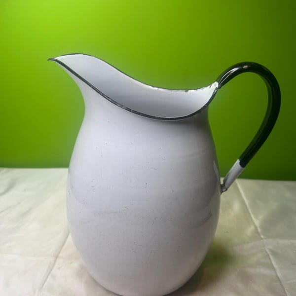 White Enamel Pitcher - Etsy