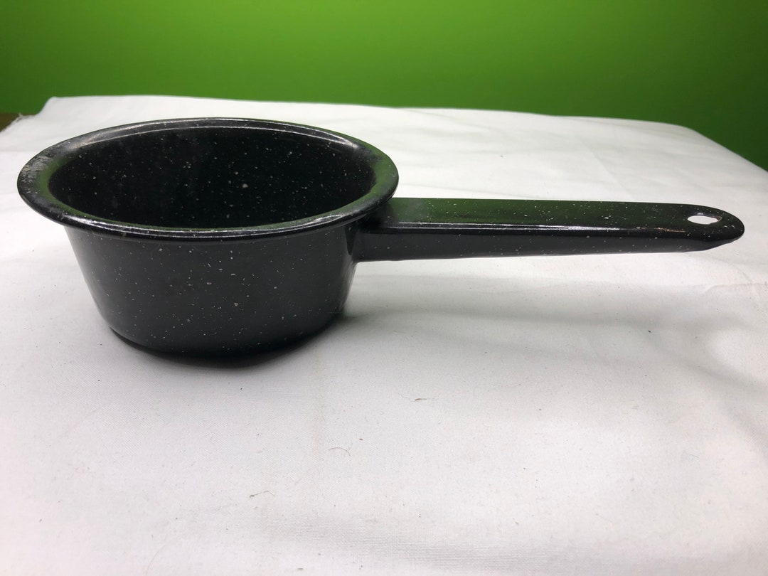 Vintage Enamel Charcoal Speckled Pot With Handle - Etsy