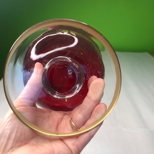 VTG Ruby Red Glass Compote Footed Bowl Handpainted Gold Floral Clear ...