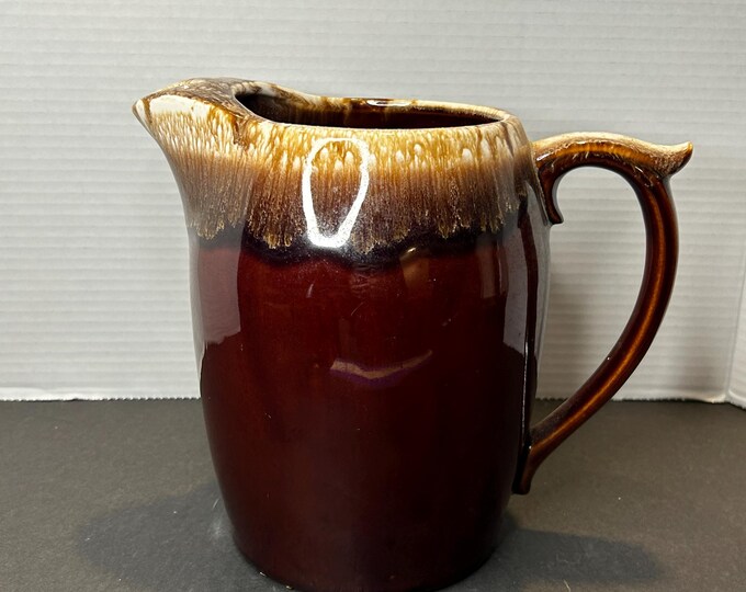 Vintage Large 8" Ceramic Brown Beige Drip Glazed Pitcher With Pour ...