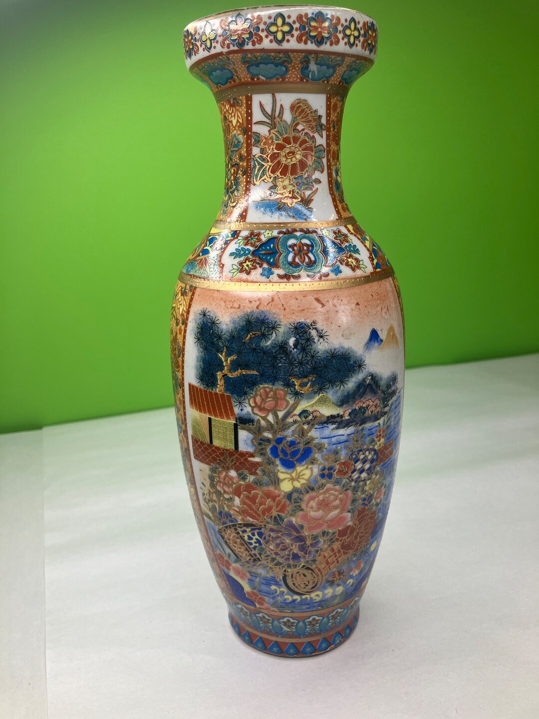 Vintage Fine Ceramic Asian Style Vase Gorgeous Landscape and Lovely ...