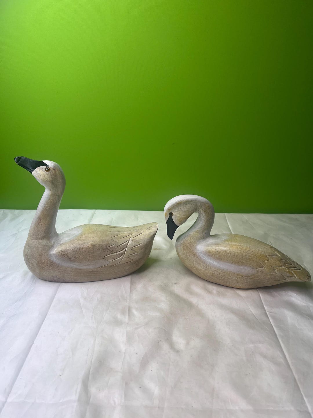 Vintage Choice of 2 Primitive Folk Art Wood White Hand-carved Swan ...