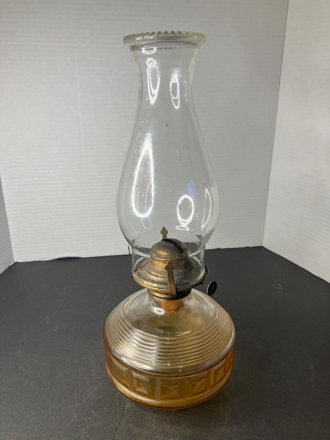 Vintage Lamplight Farms Glass Oil Lamp With Geometric Pattern Base and ...
