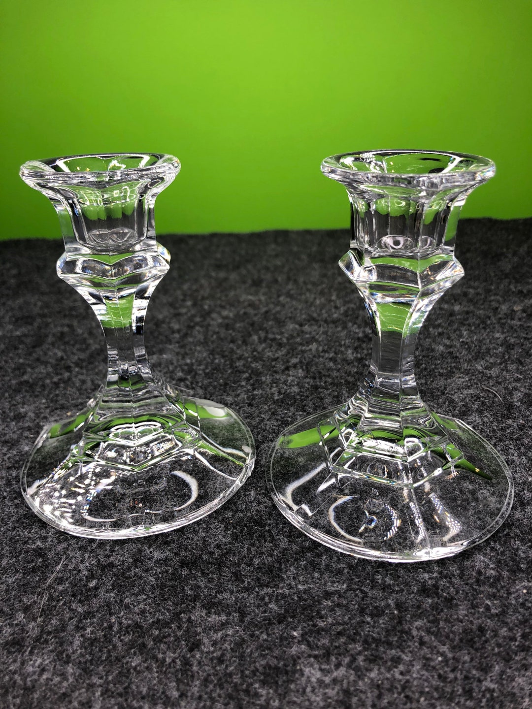 Vintage Heavy Cut Glass Candle Holders With Diamond Cut Finish and ...