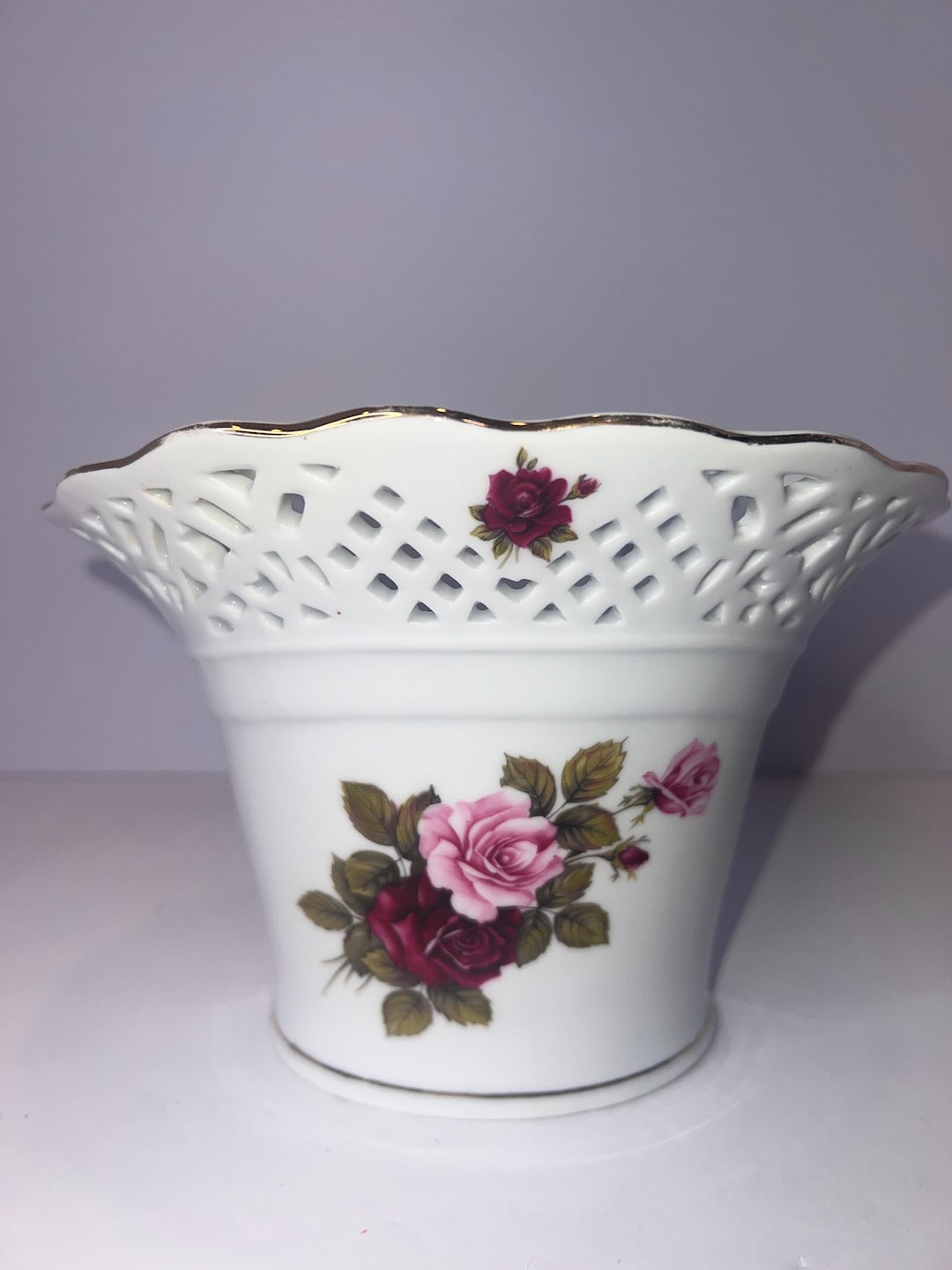 Vintage Vase With Lace Edge and Roses- Fine Porcelain Royal Tri Ever ...