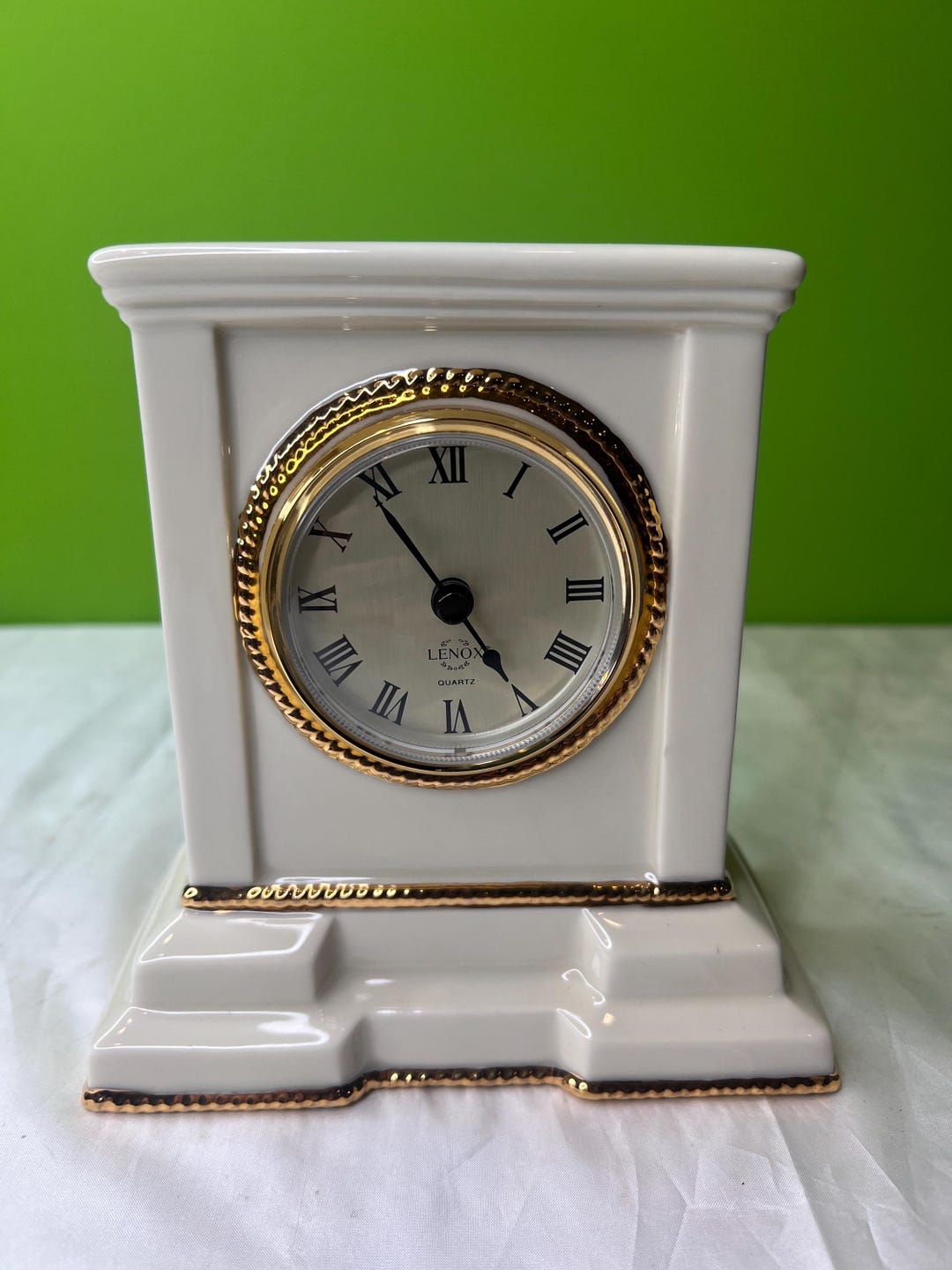 Vintage Lenox Ivory Porcelain Quartz Mantle/desk Clock With Gold ...