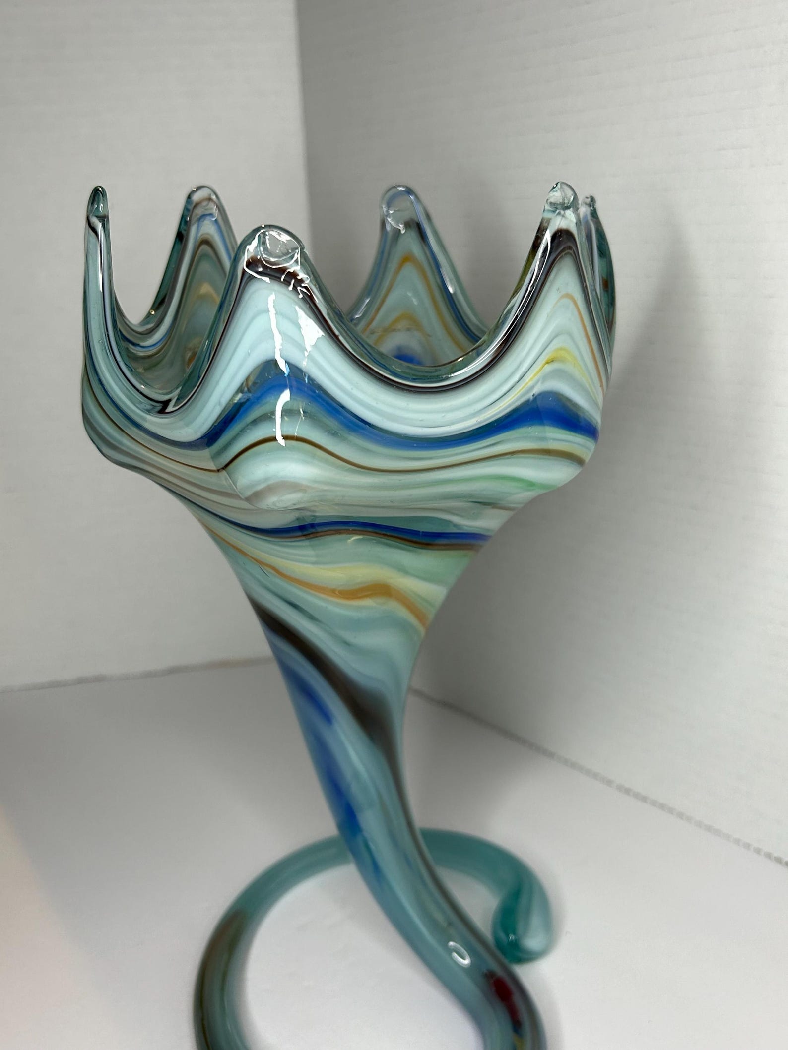 Vintage Art Deco Free Form Blown Glass Large Blue Wave Unique Vase - Etsy