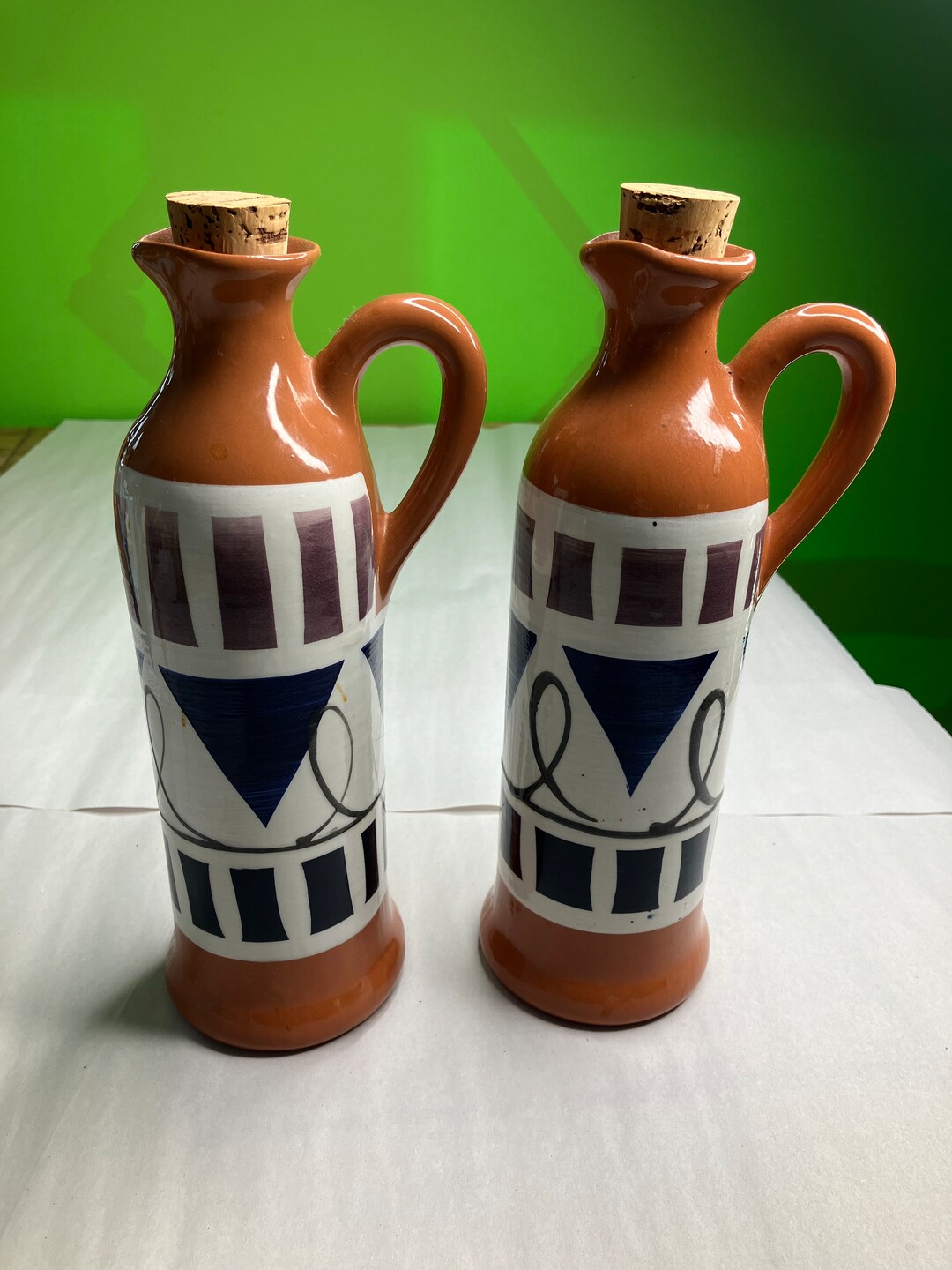 Vintage Tru Chef Terracotta and Geometric Shape Patterned Decanters Set ...