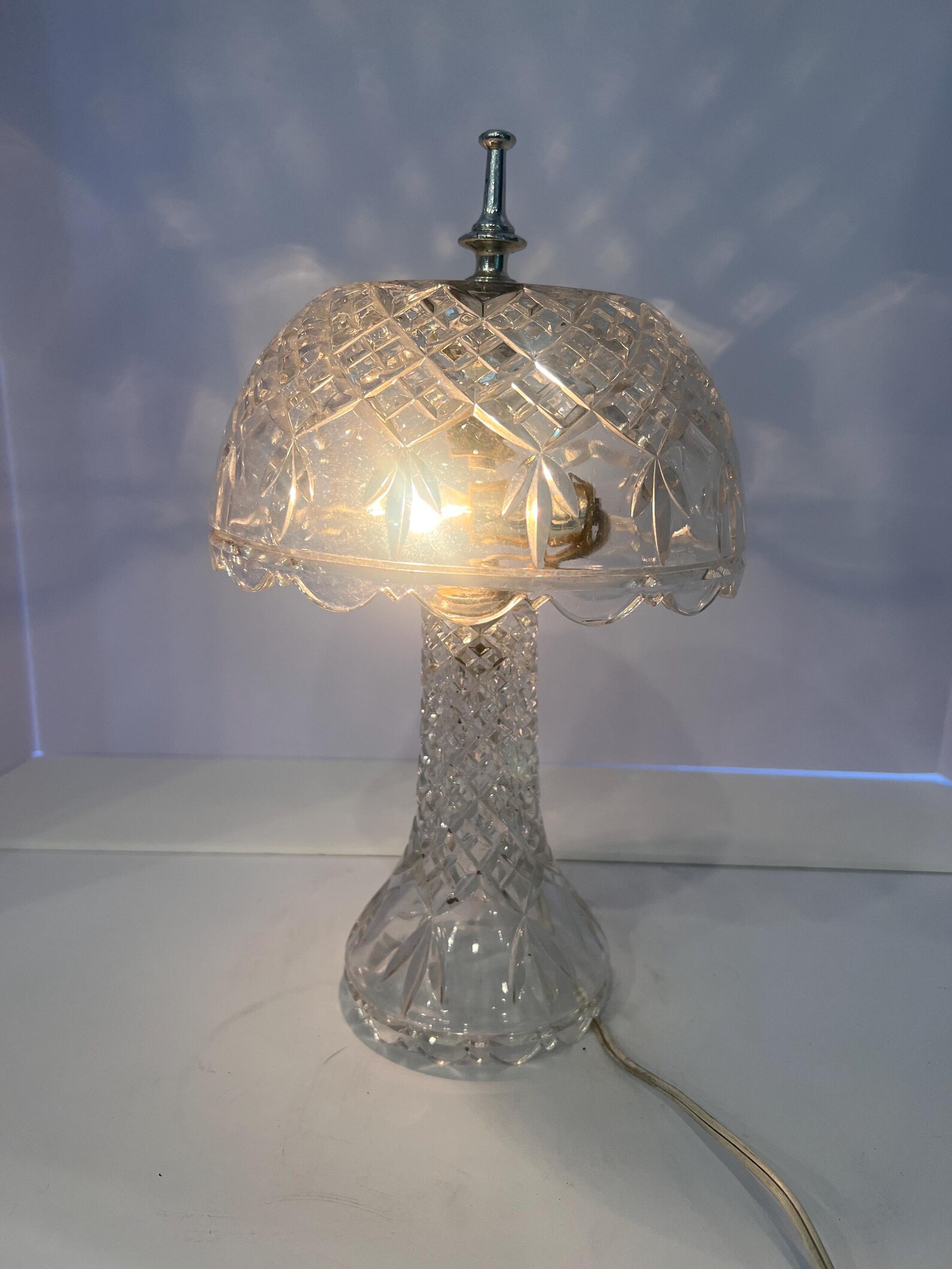 Vintage Cut Crystal Glass Portable/ Parlor Table Lamp ~ Clear Crystal ...