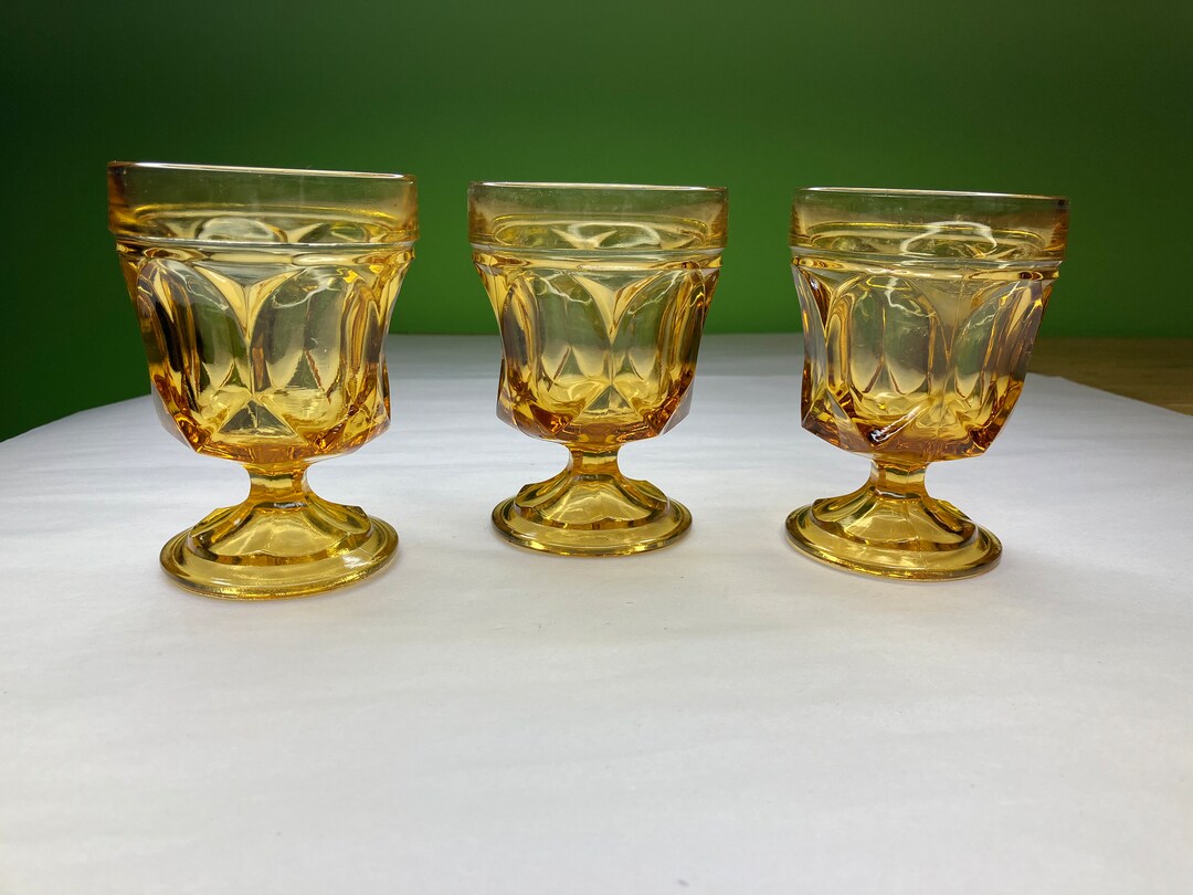 Vintage Heavy Cut Amber Glass Wine Glass Collection Set of 3 With ...