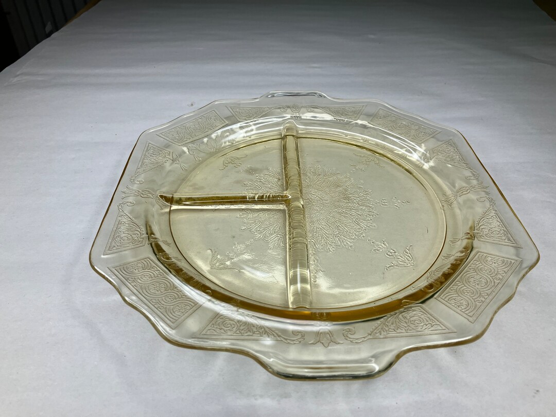 Vintage Federal Glass Amber Divided Etched Plate Set of 4 - Etsy