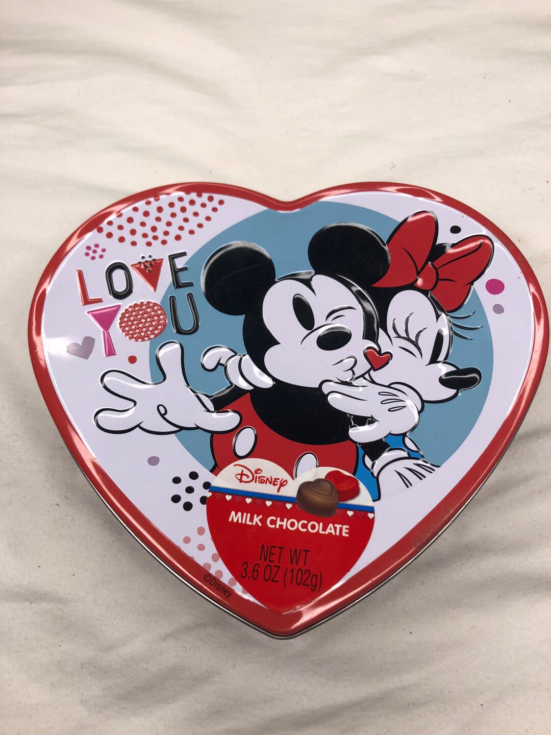 Vintage Heart Shaped Mickey and Minnie Mouse Tin With Great I Love You ...