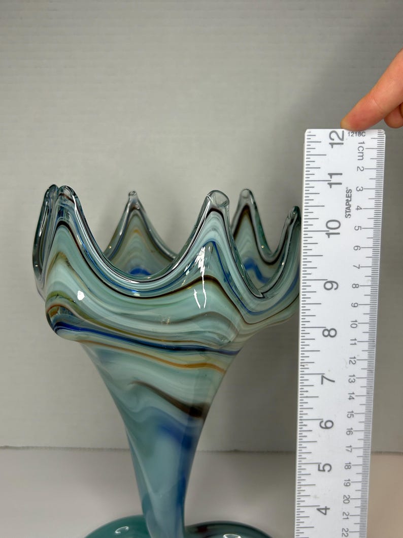 Vintage Art Deco Free Form Blown Glass Large Blue Wave Unique Vase - Etsy