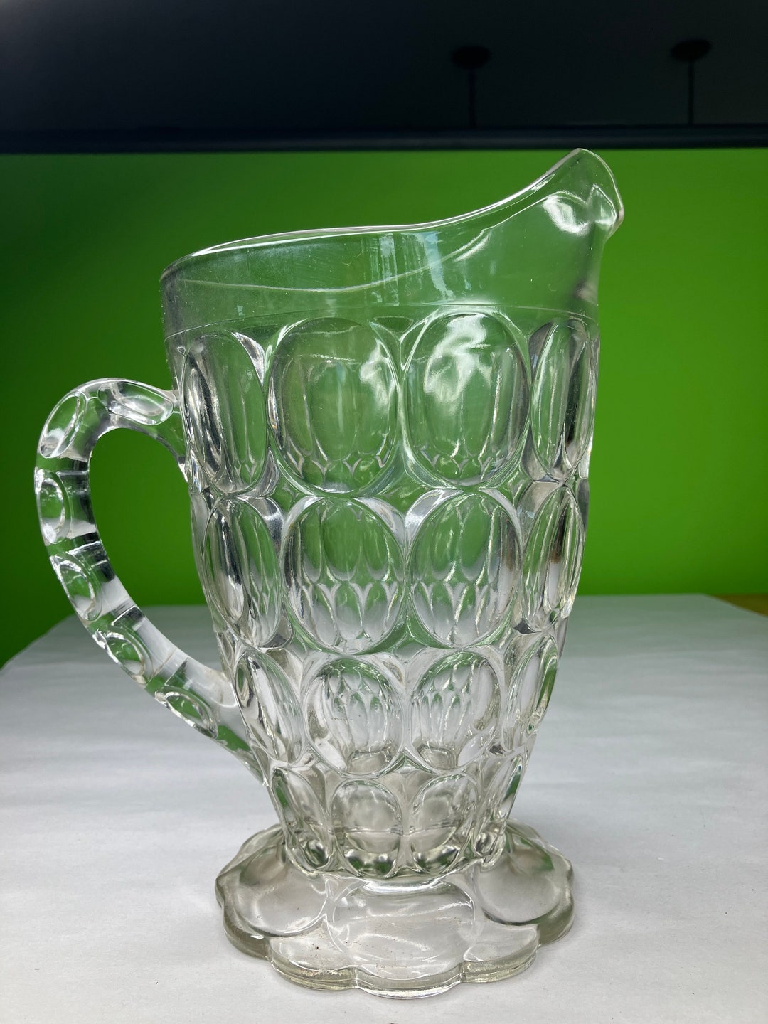 Vintage Heavy Thumbprint Glass Pitcher Great Size and Weight - Etsy
