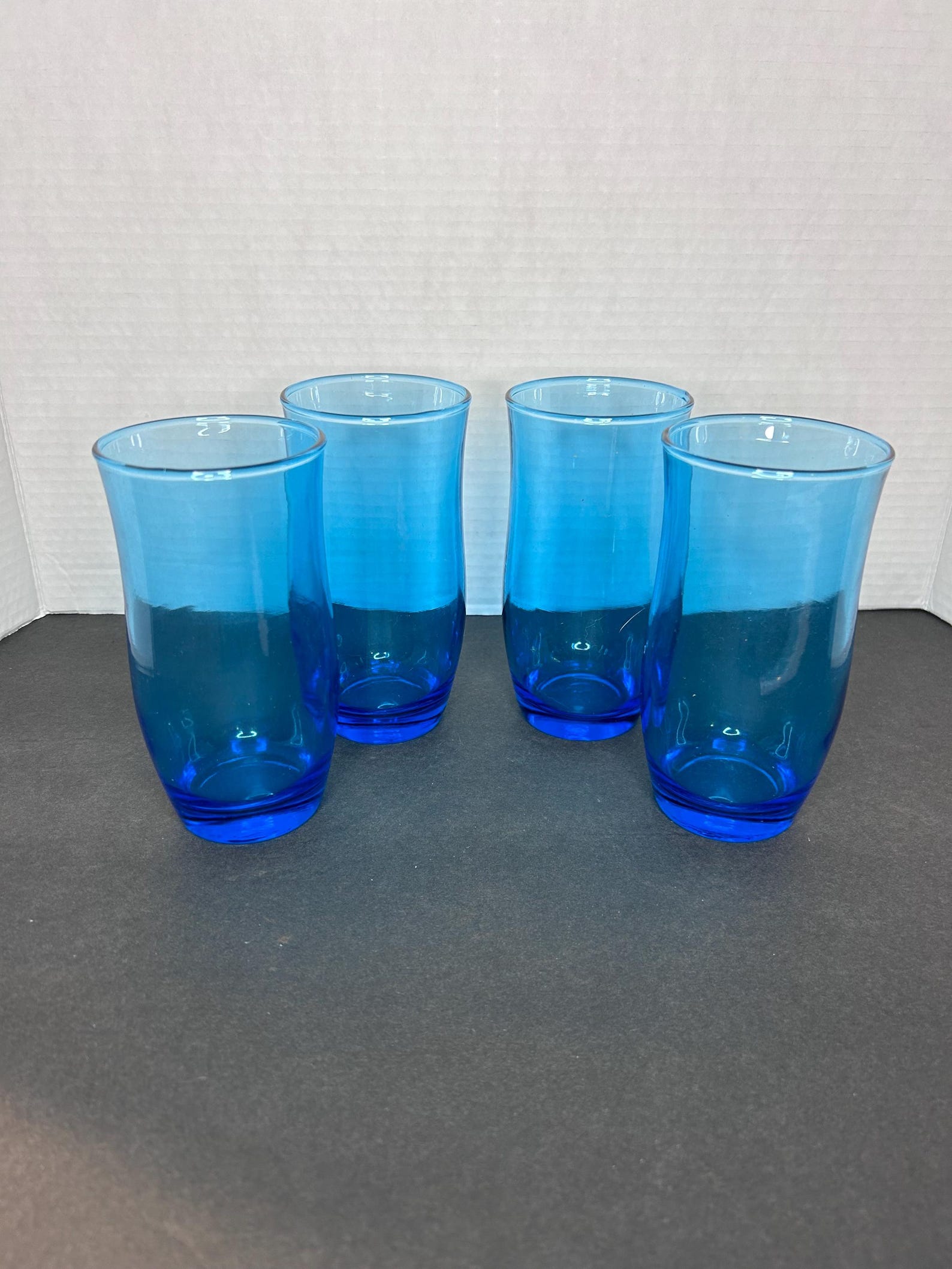 Vintage Set of 4 Bright Blue Unmarked Curved Drinking Water Glasses - Etsy