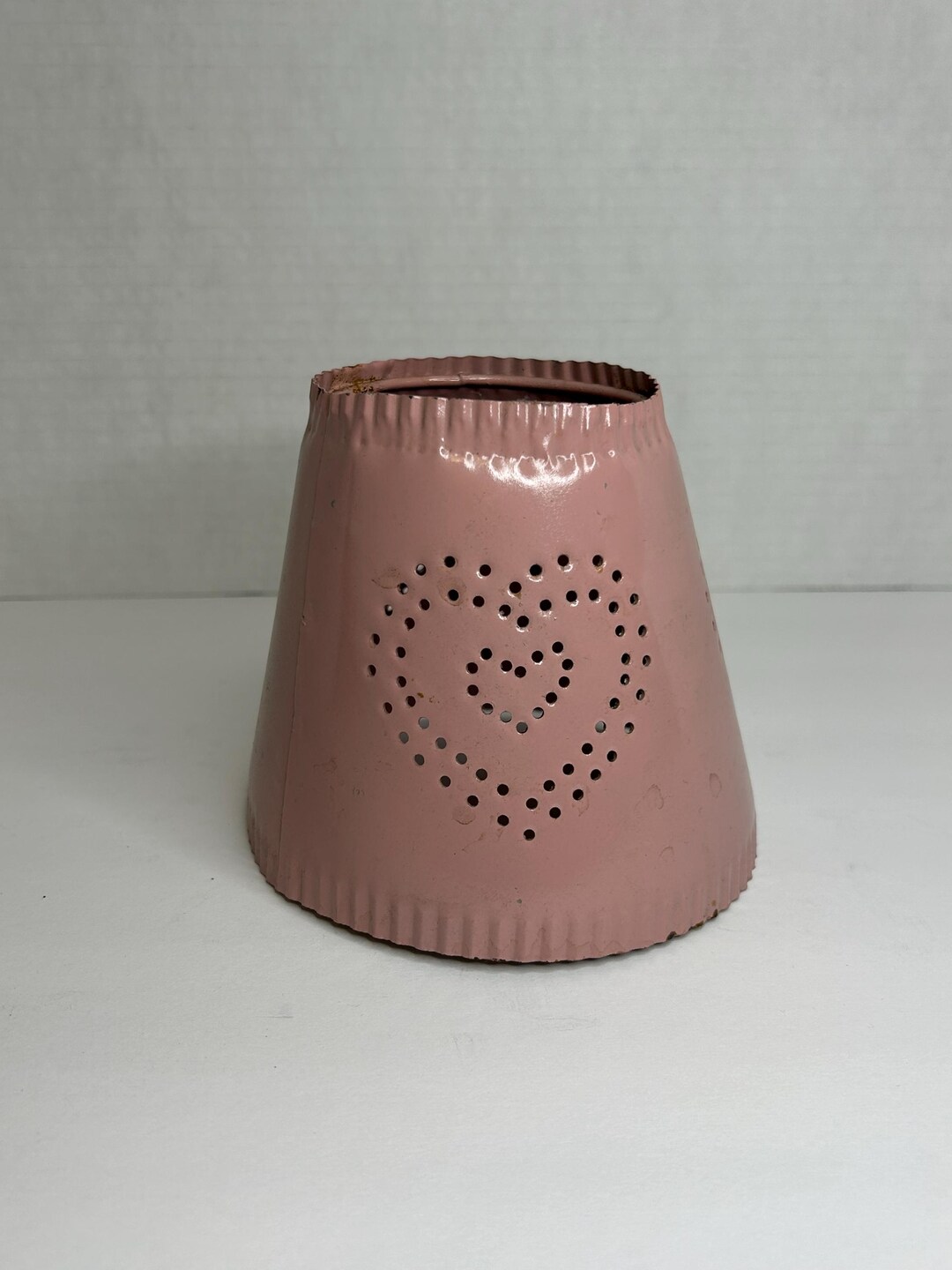 Vintage Soft Pink Tin Metal Clamp Lampshade With Heart Shaped Punched ...