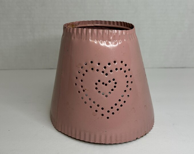 Vintage Soft Pink Tin Metal Clamp Lampshade With Heart Shaped Punched ...