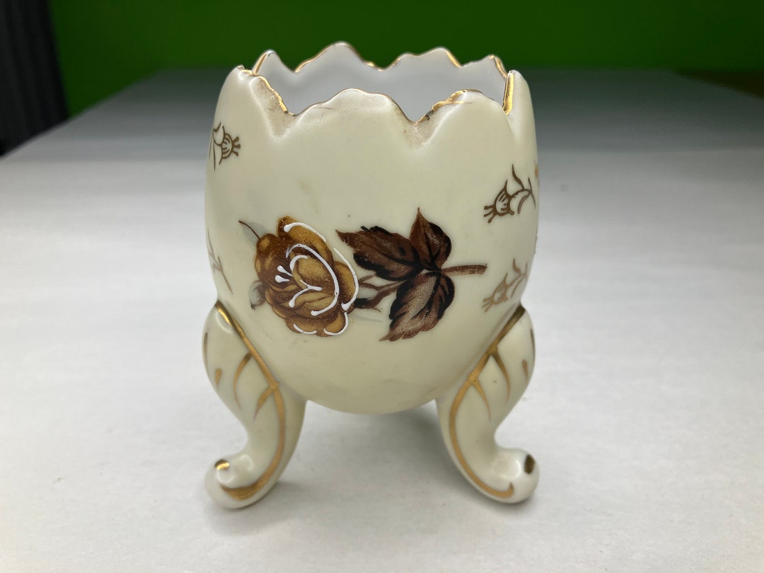 Vintage Fine Porcelain Cut Egg Vase From Napcoware Gorgeous Footed and ...
