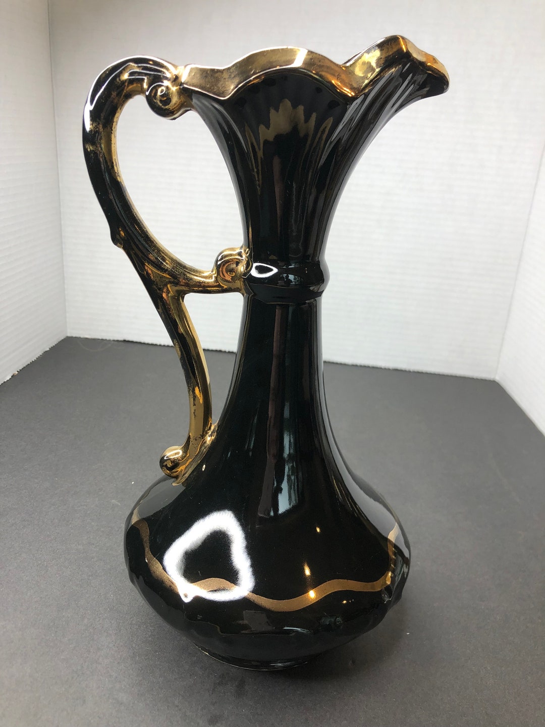 Vintage Ornate Black Pitcher With Gold Accents Some Wear on Gold - Etsy
