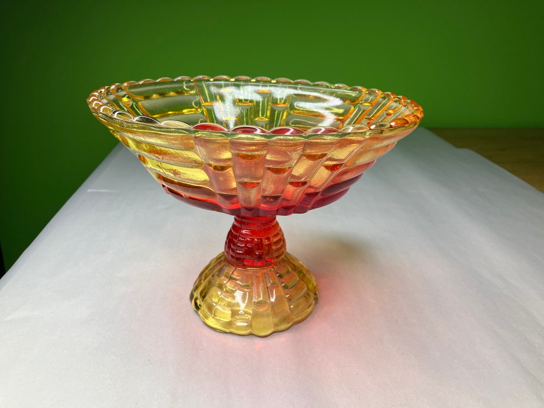 Vintage Heavy Cut and Molded Amber Glass Compote or Centerpiece With ...