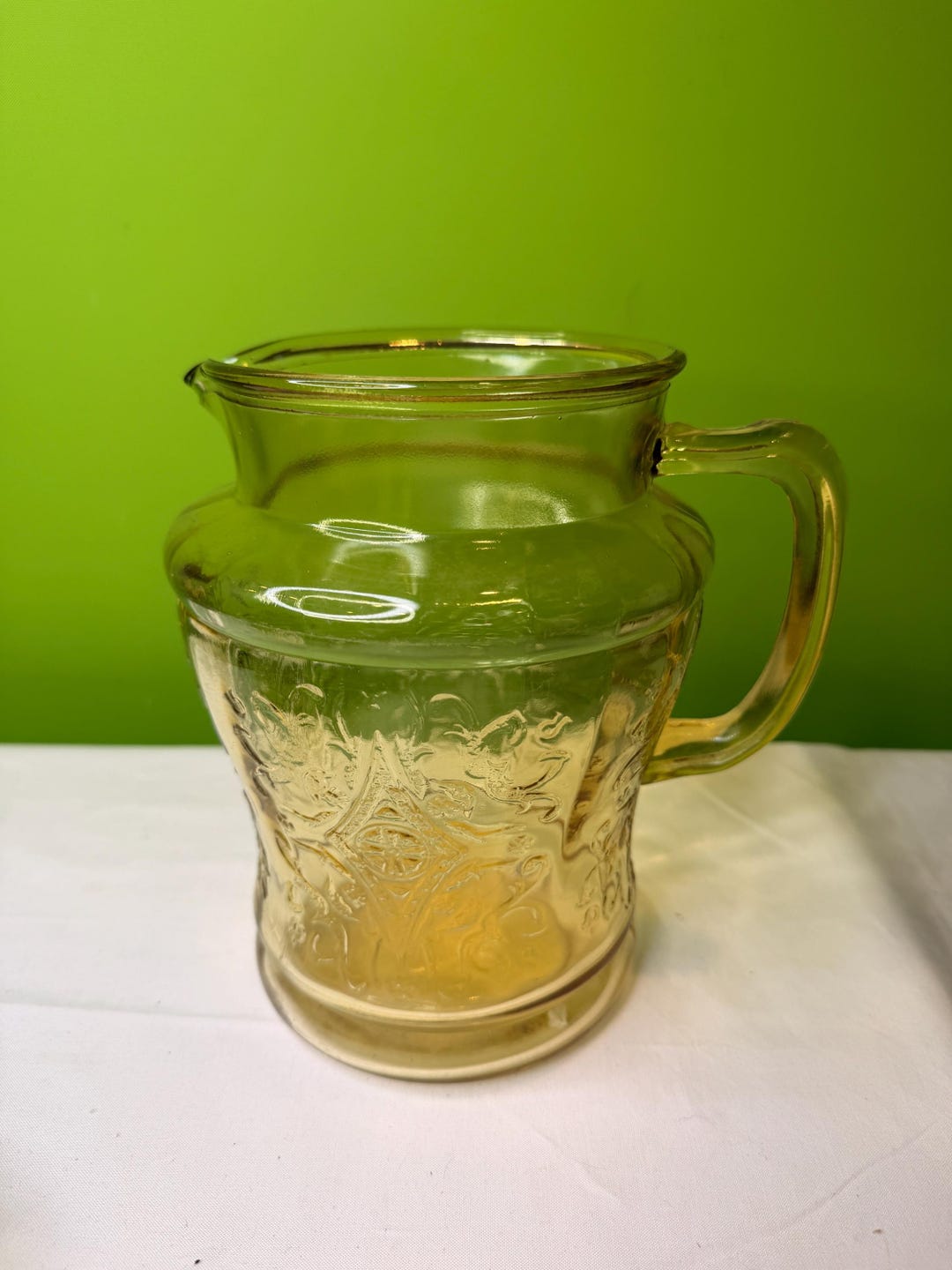 Vintage Federal Glass Madrid Pattern 64 OZ Pitcher Topaz Round ...