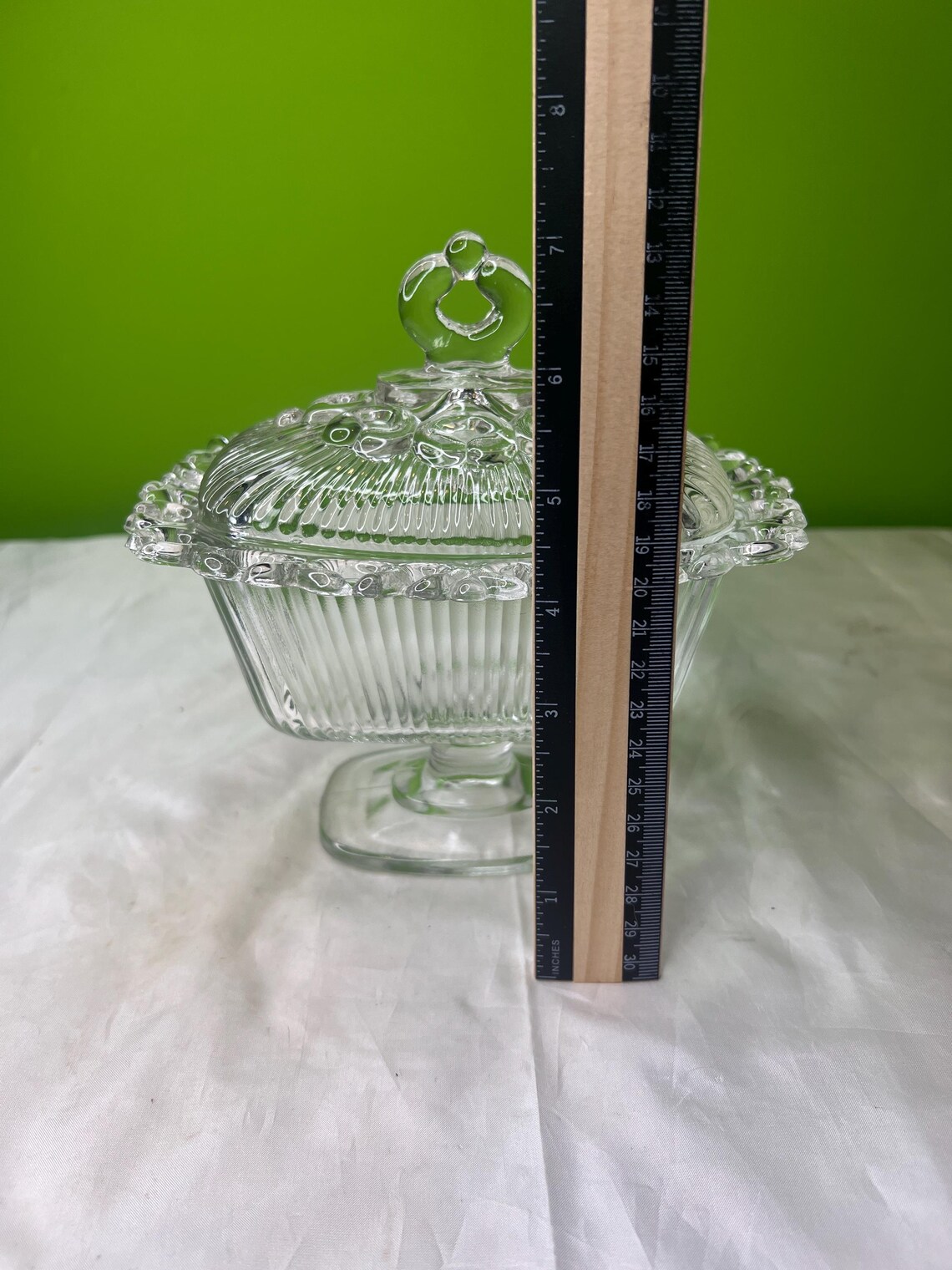 Vintage Indiana Glass Open Lace Rim Pedestal Rectangle Candy Box Dish ...