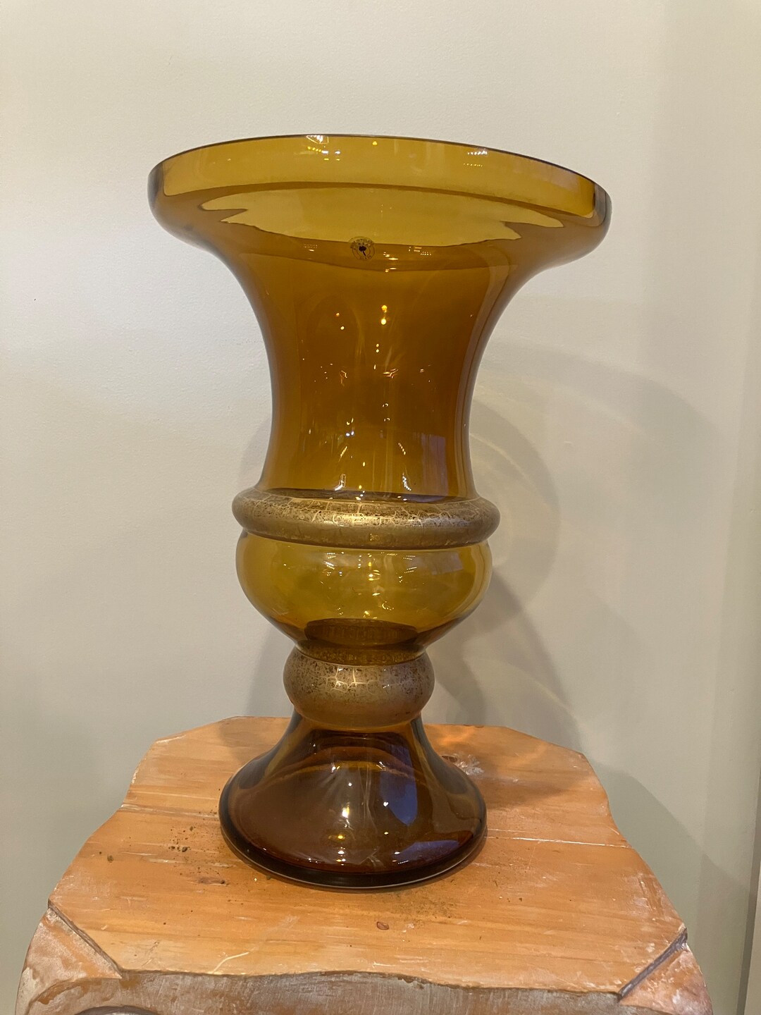 Vintage Amber Glass Urn Vase Centerpiece Compote by Bombay Glass Co ...