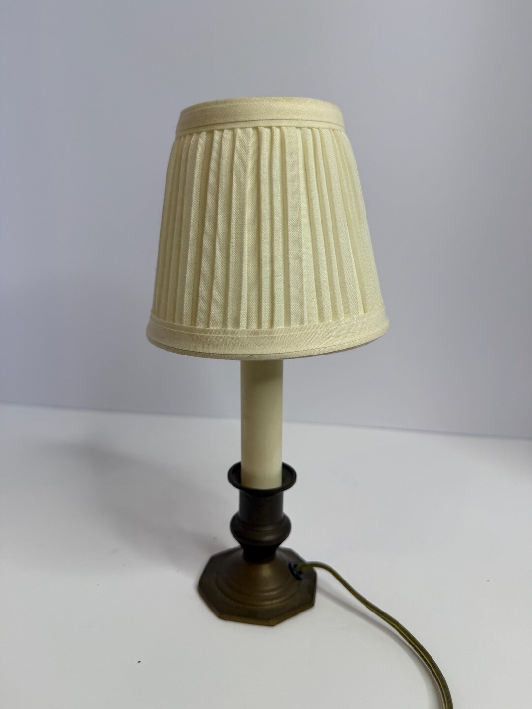 Vintage Miniature Table Lamp With Cloth Coated Plastic Shade With Metal ...