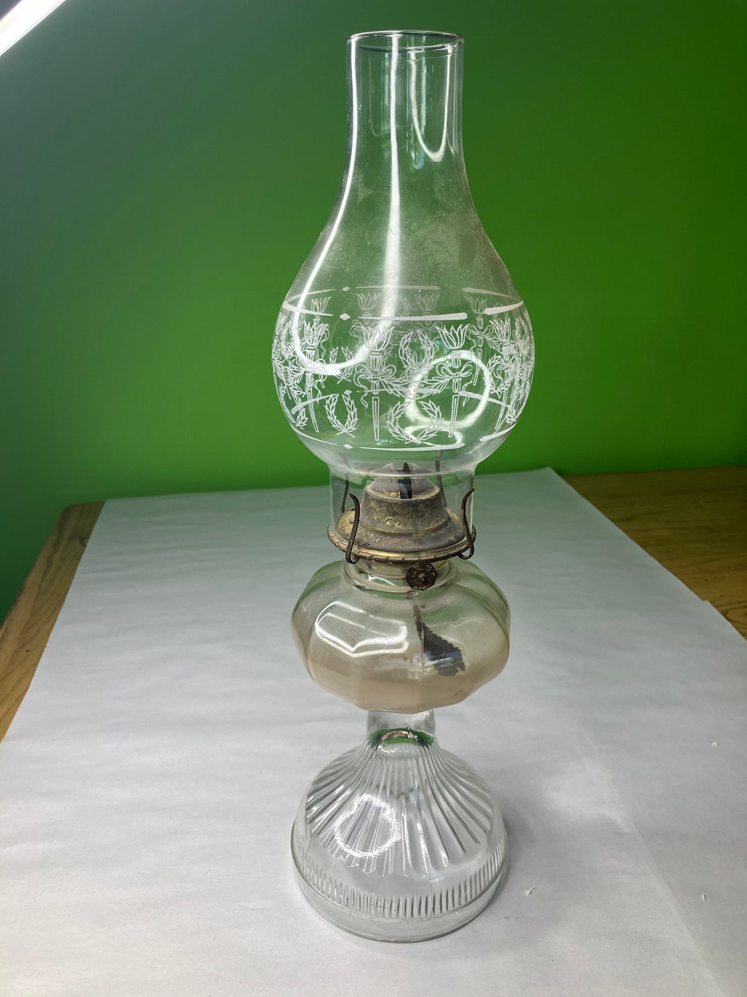 Vintage Glass Oul Lamp With Gorgeous Shade - Etsy