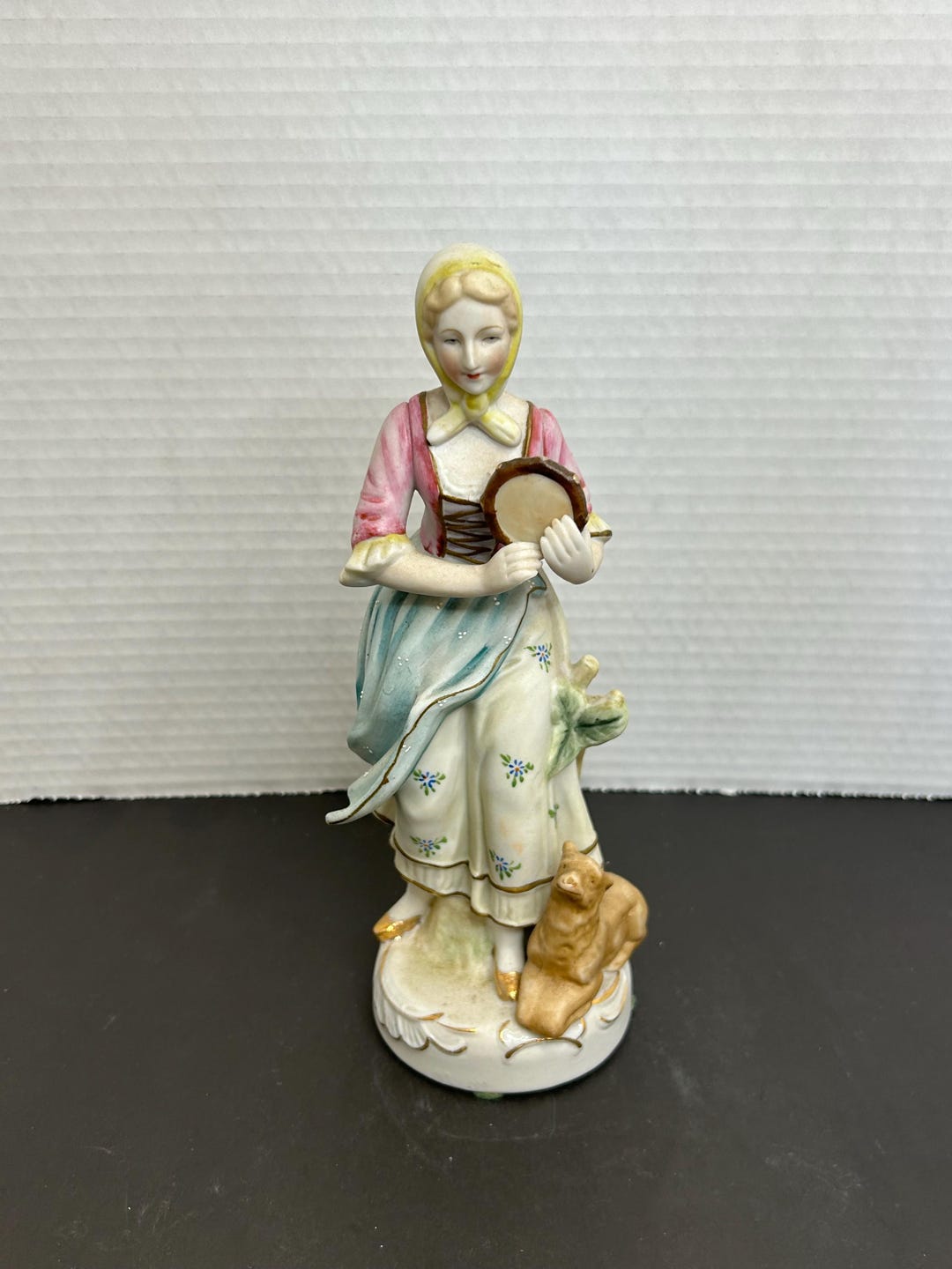 Vintage Shafford Glazed Porcelain Painted Lady With Tambourine and ...