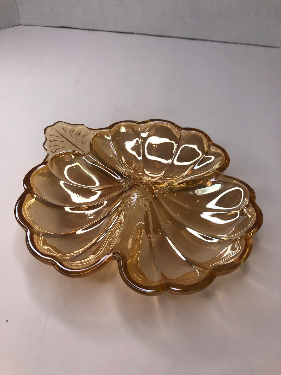 Vintage Carnival Glass Amber Marigold 3 Section or 3 Leaf Clover Candy ...