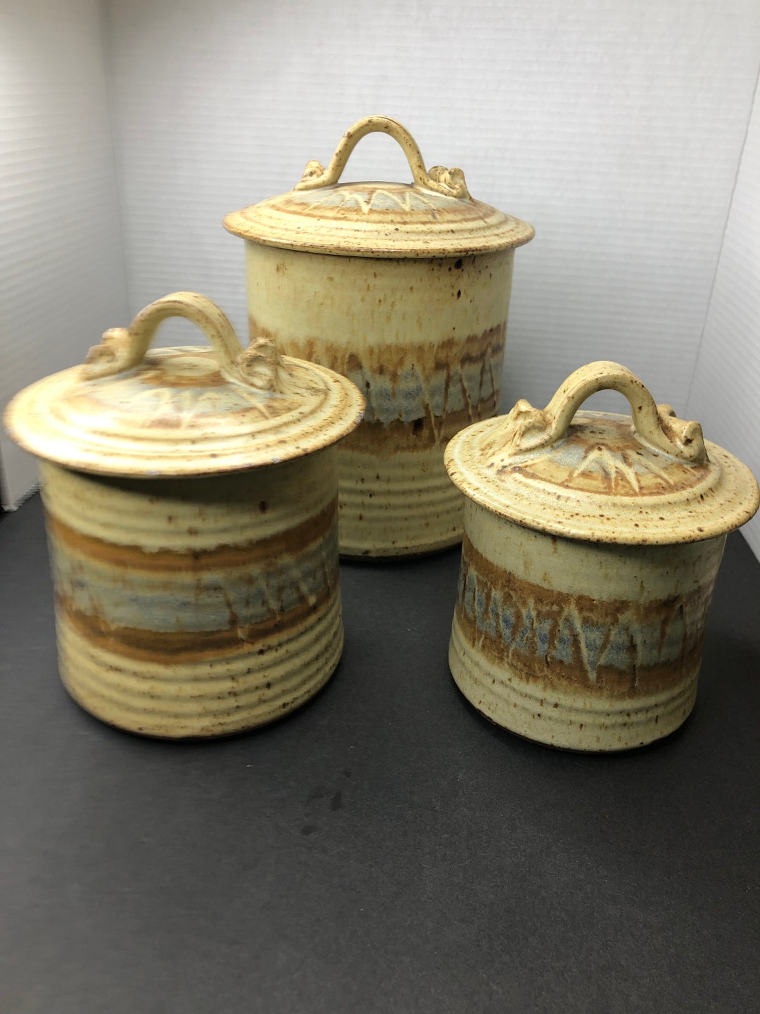 Vintage Studio Pottery Canister Set of 3 Canisters With Lids Stamped as ...