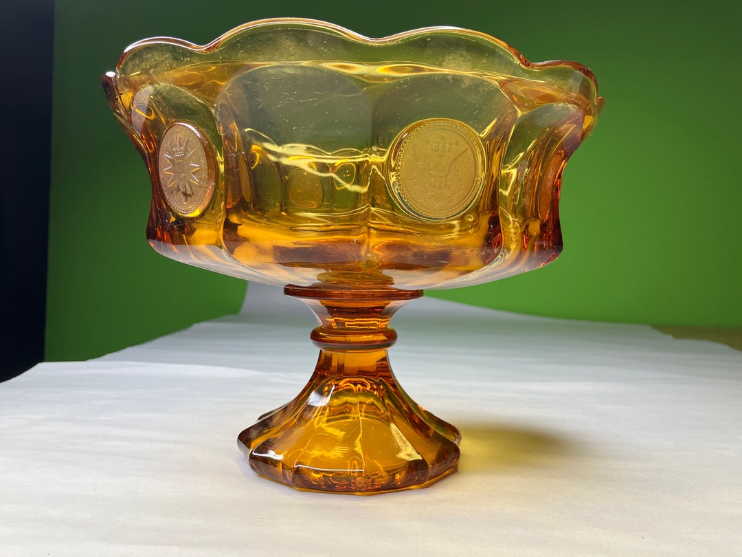 Vintage Fostoria Coin Dot Amber Glass Compote or Centerpiece With ...