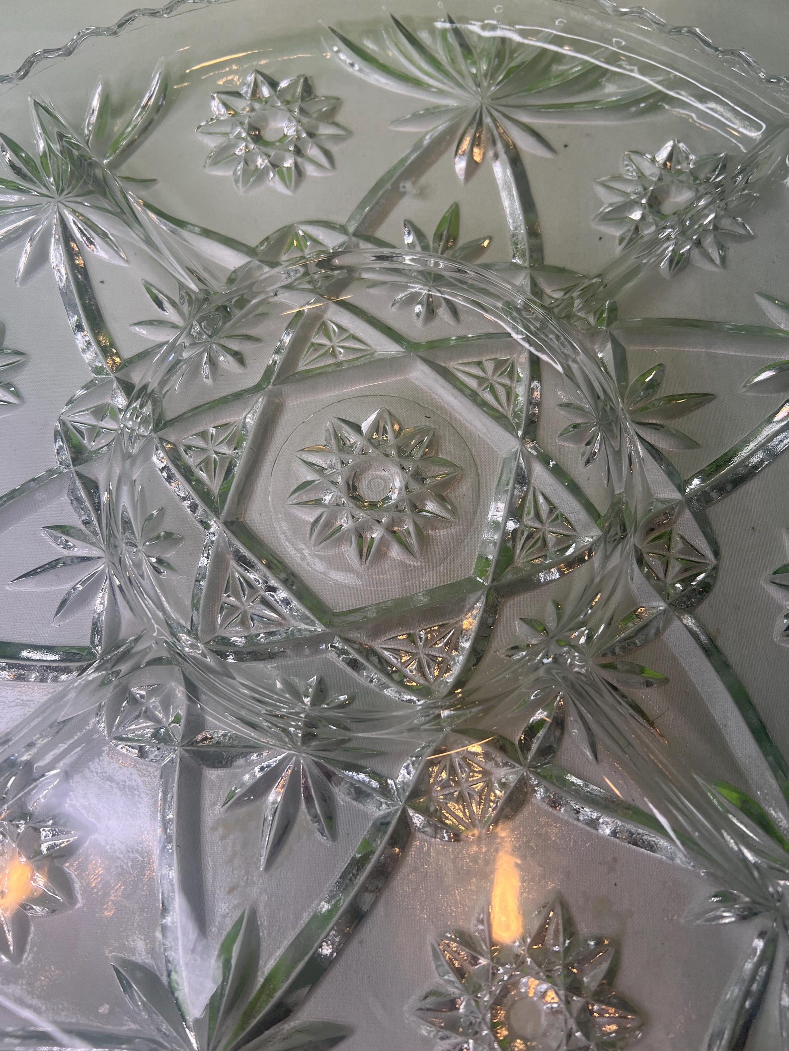 Vintage Large Heavy Glass/crystal Serving Plate With Star Pattern With ...
