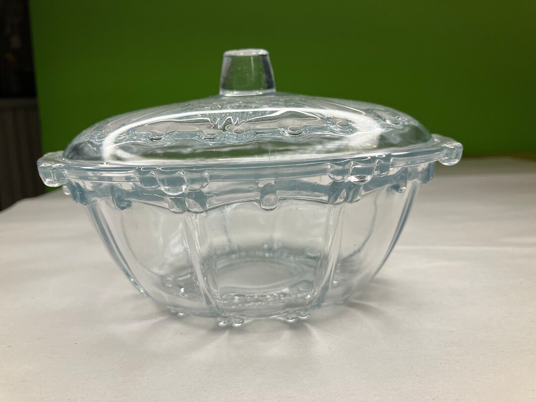 Vintage KIG of Indonesia Clear Glass Covered Dish With Gorgeous Design ...
