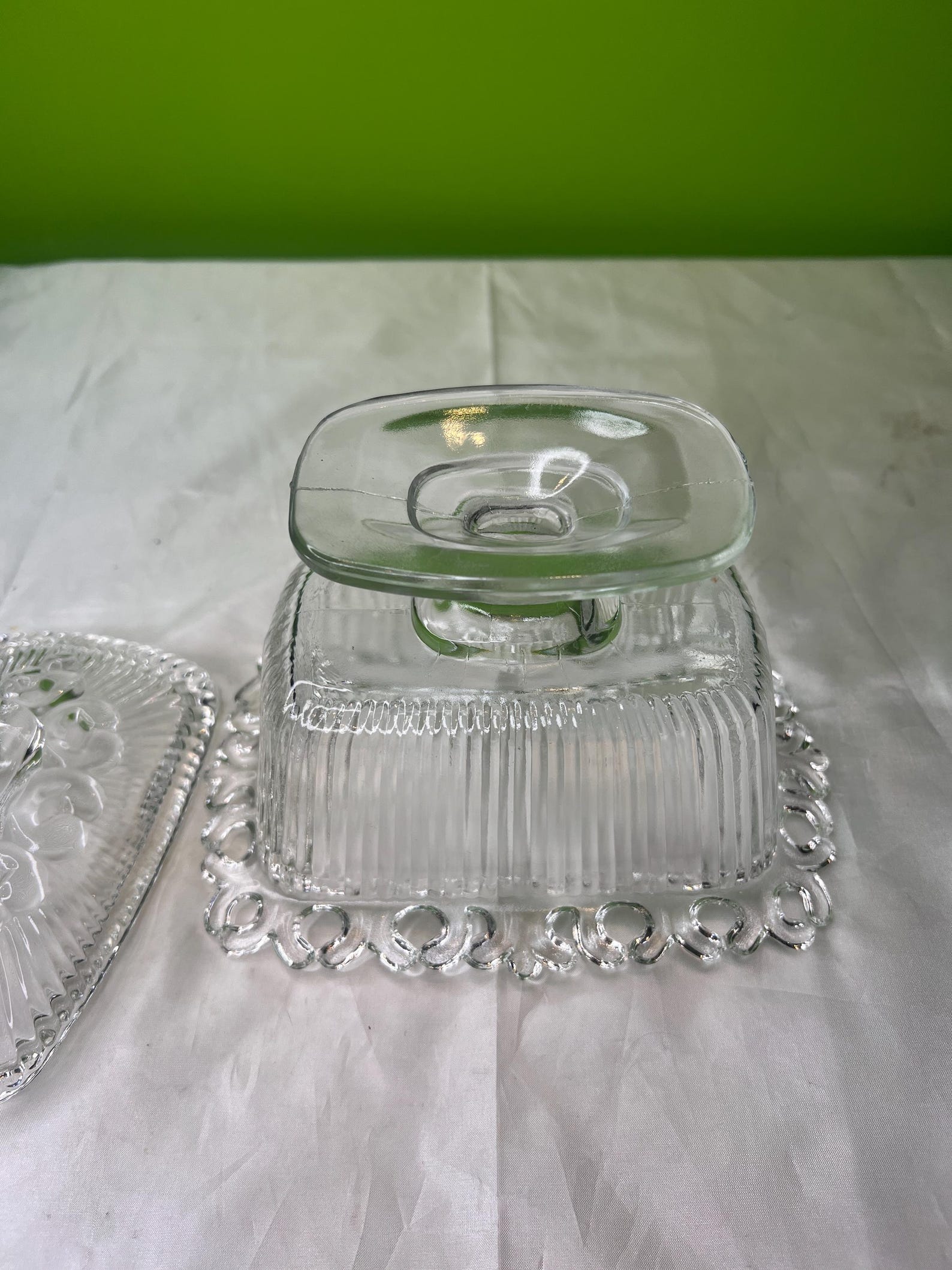 Vintage Indiana Glass Open Lace Rim Pedestal Rectangle Candy Box Dish ...