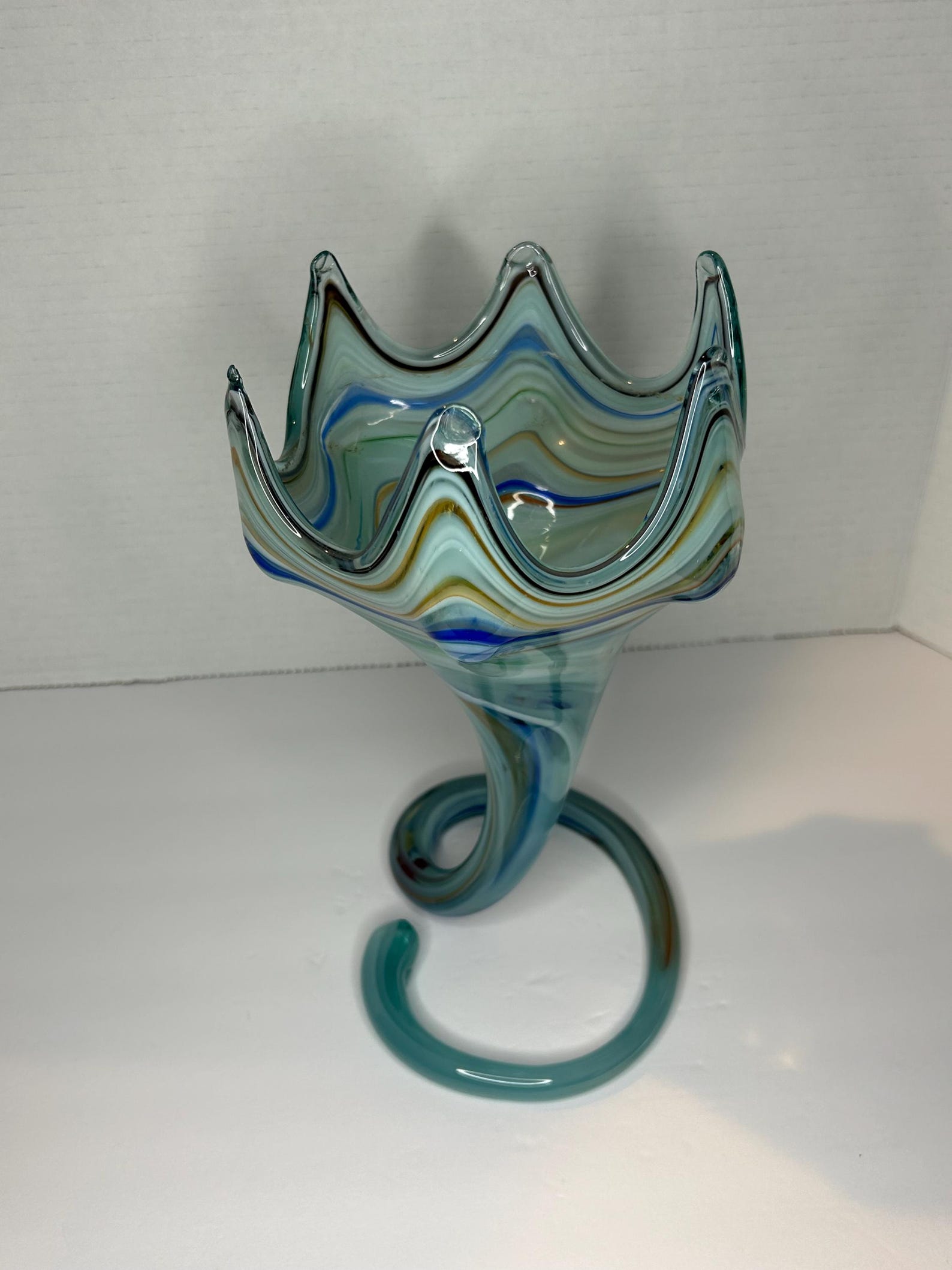 Vintage Art Deco Free Form Blown Glass Large Blue Wave Unique Vase - Etsy