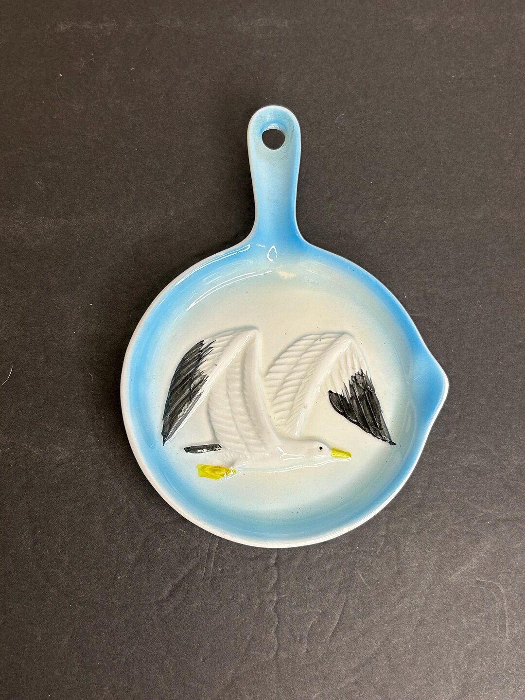 Vintage Japan Porcelain Miniature Blue Seagull Frying Pan Shape Decor ...