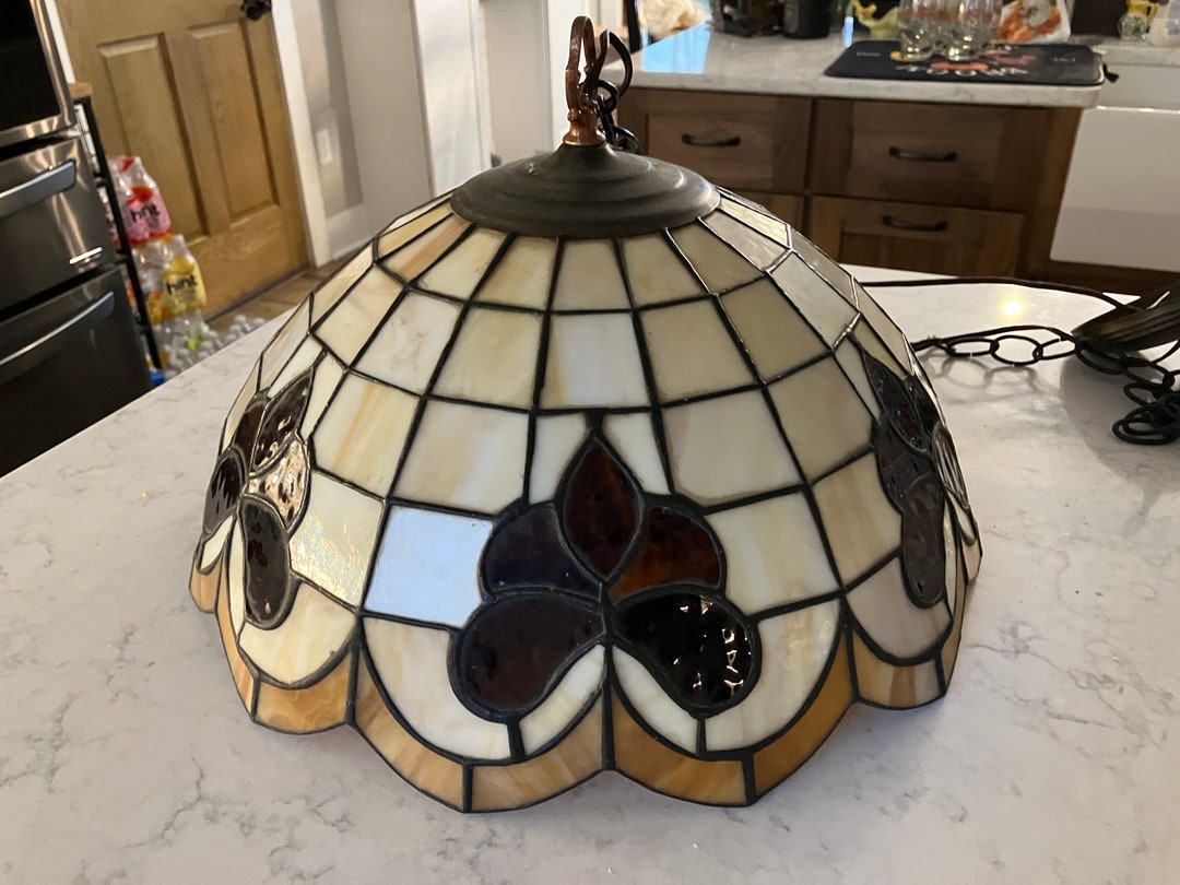 Vintage Lead Stained Glass Hanging Chandelier Pendant Lamp Gorgeous ...