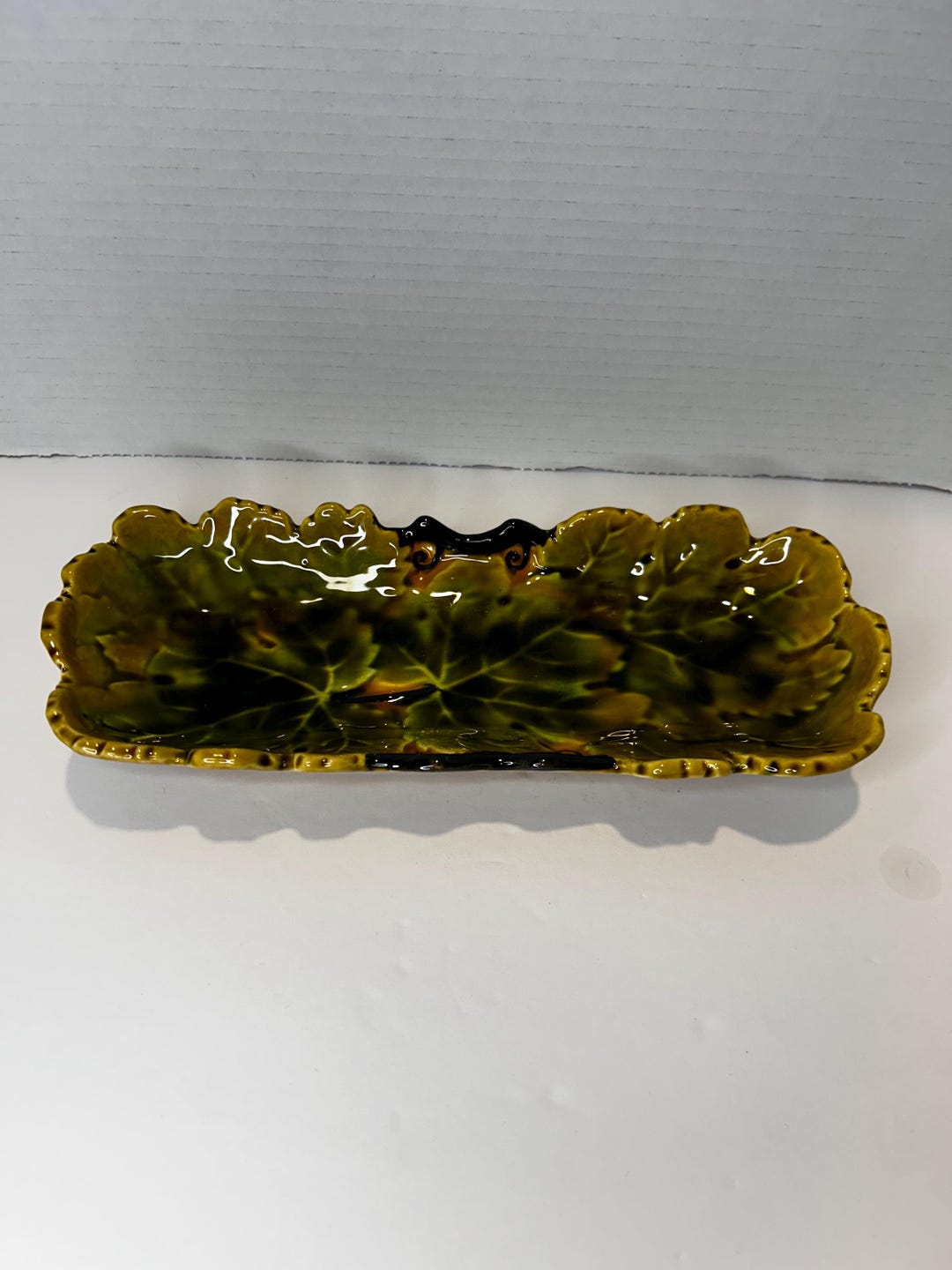 Vintage Glazed Ceramic Earthy Tones Leaf Foliage Long Rectangle Tray - Etsy