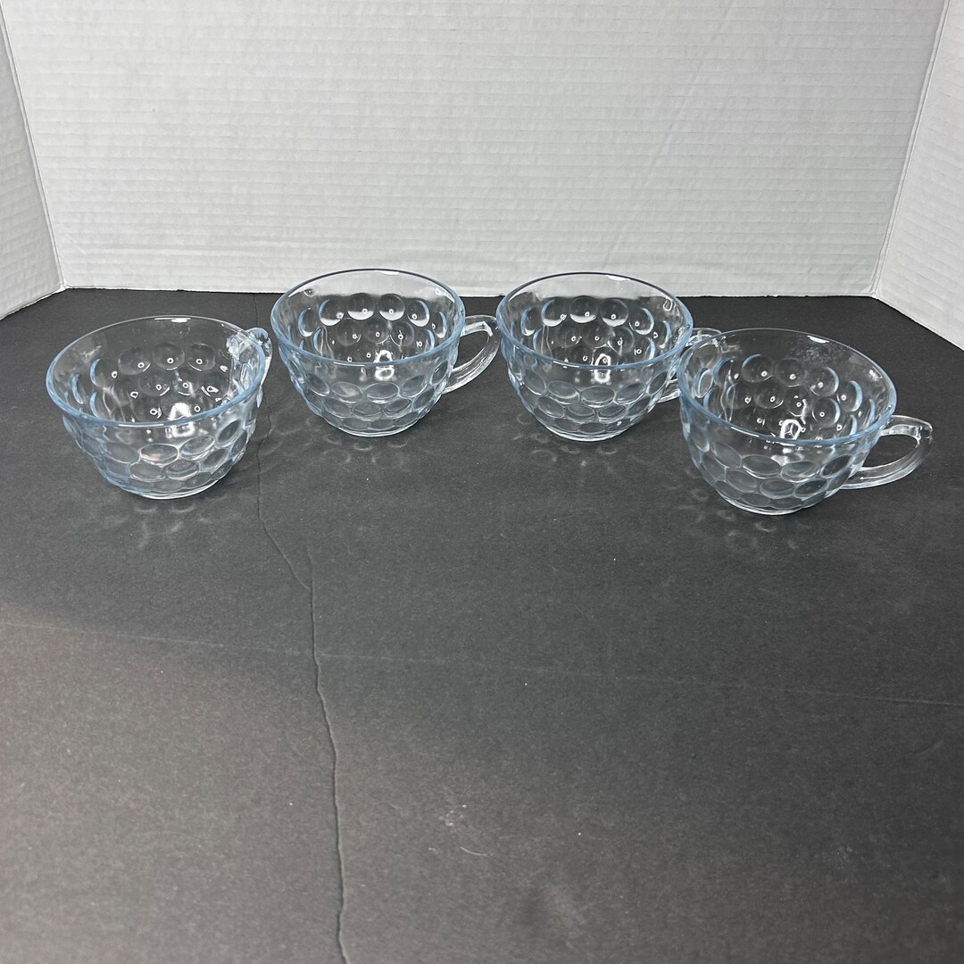 Vintage Set of 4 Light Blue Bubble Glass Handled Tea Cups - Etsy