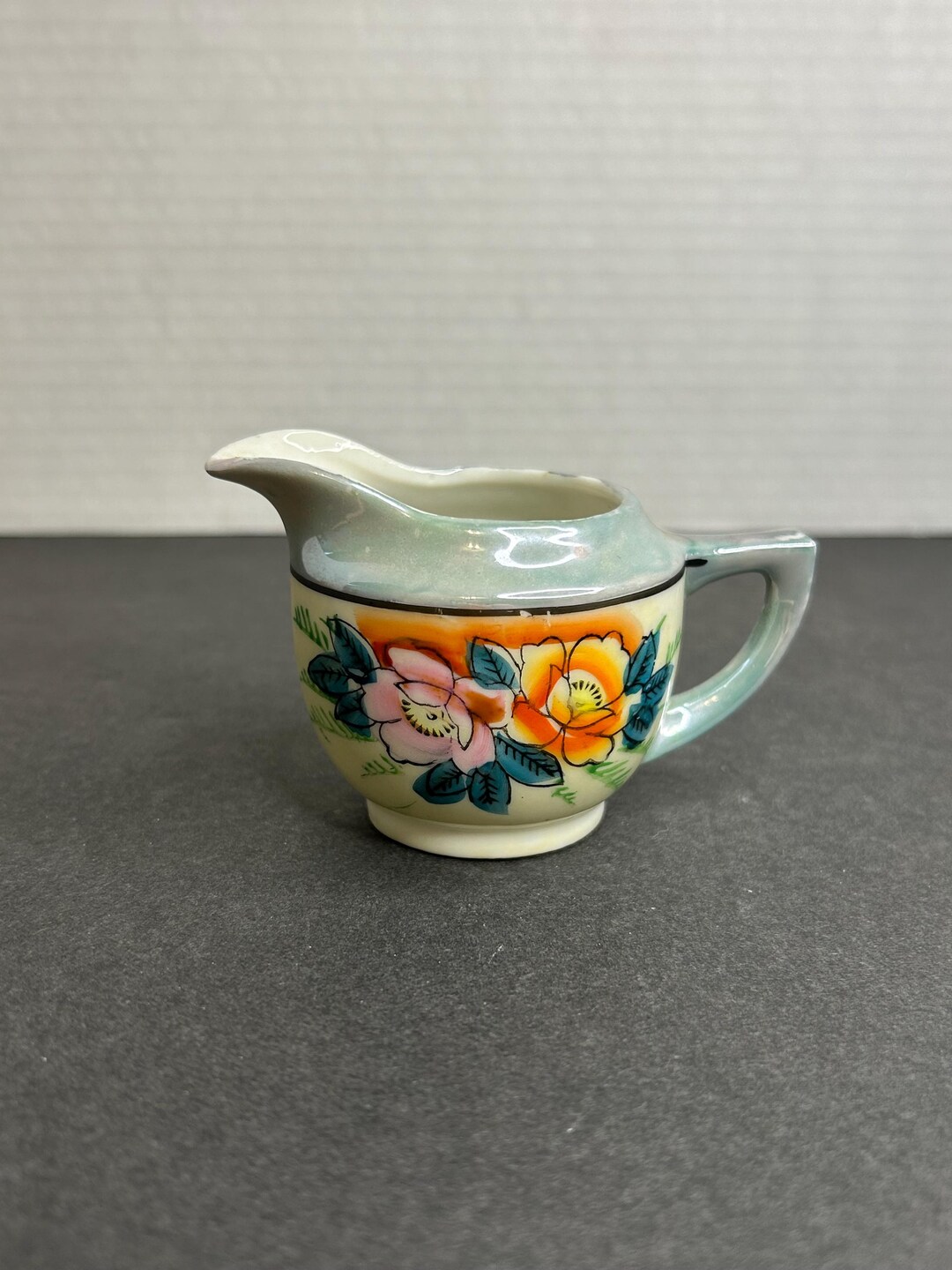 Vintage KA Japan Lusterware Porcelain Blue Edge Yellow/orange Flower ...