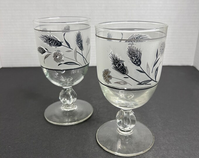 Vintage Libbey Frosted Silver Summer Wheat and Thistle Clear Rim Water ...