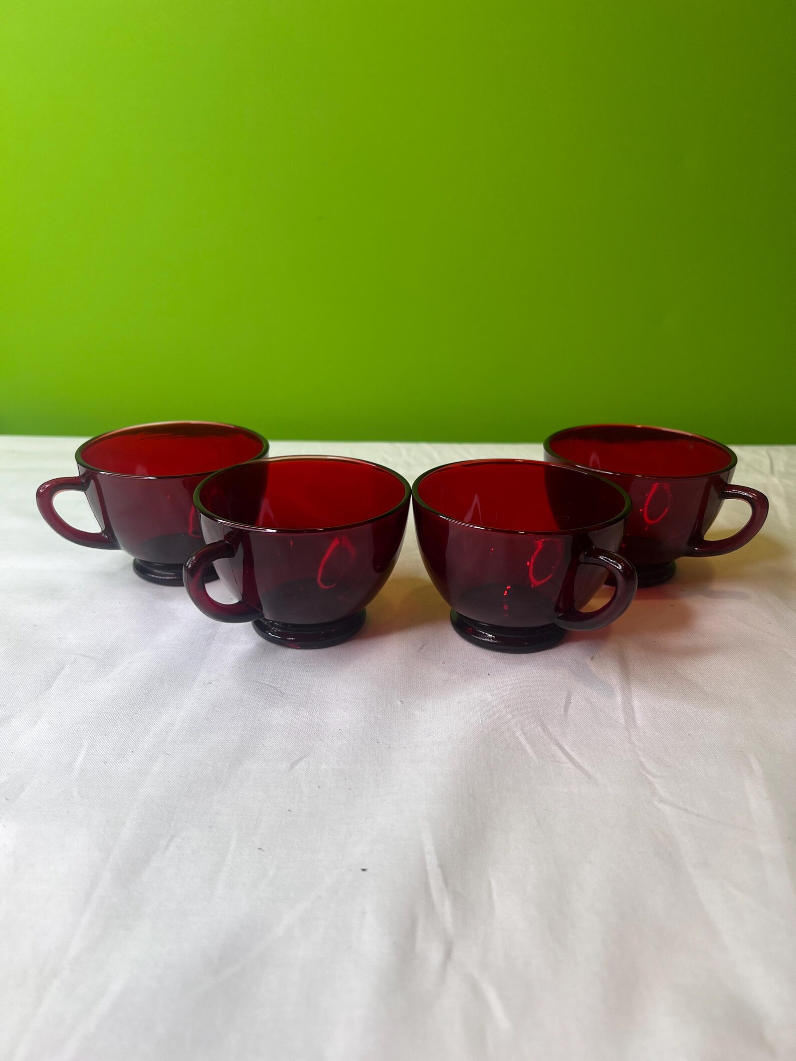 Vintage Ruby Red Depression Glass Set of 4 Coffee Tea Cups - Etsy