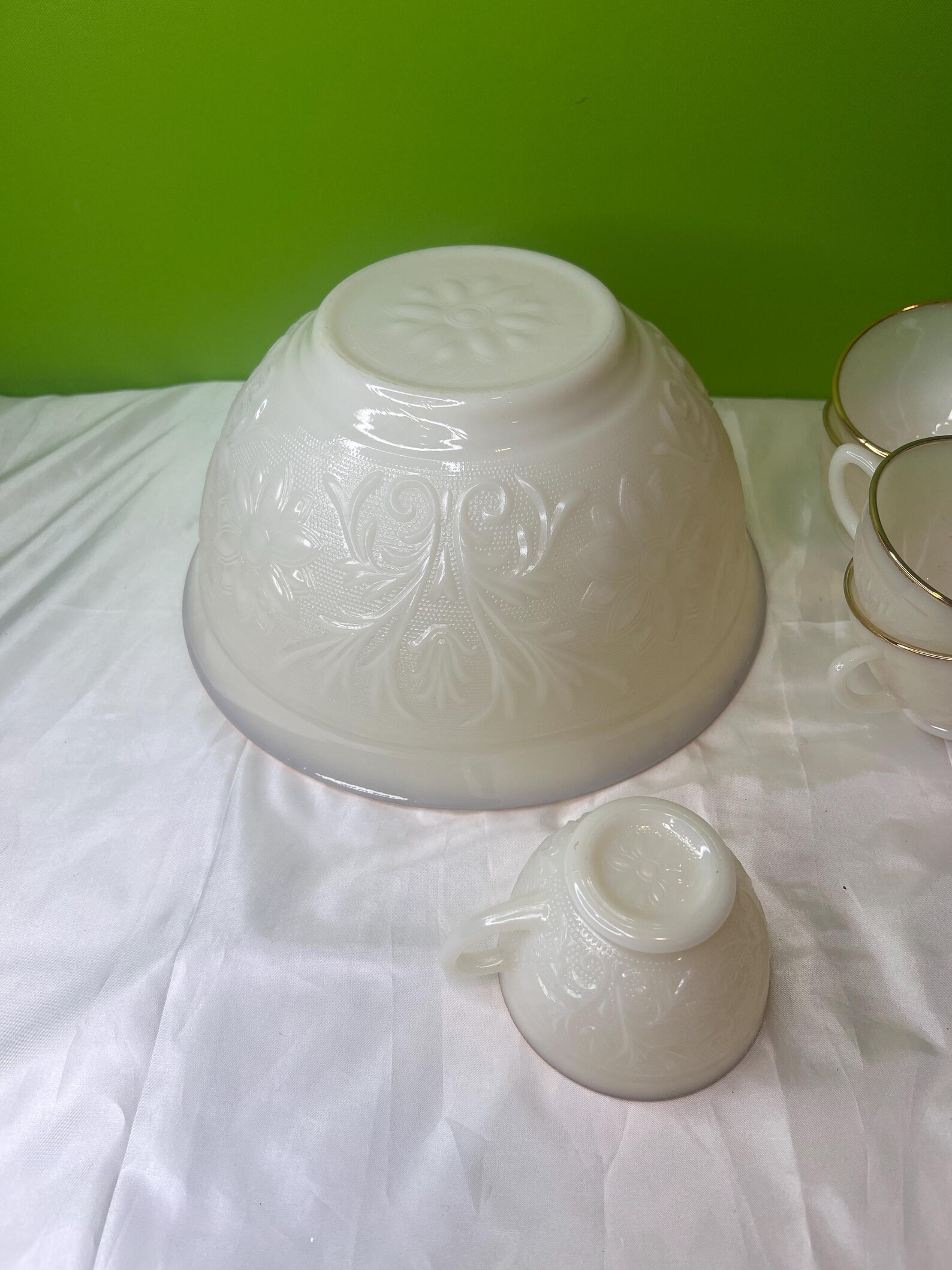 Vintage Anchor Hocking or Indiana Glass Sandwich Mille Glass Floral ...