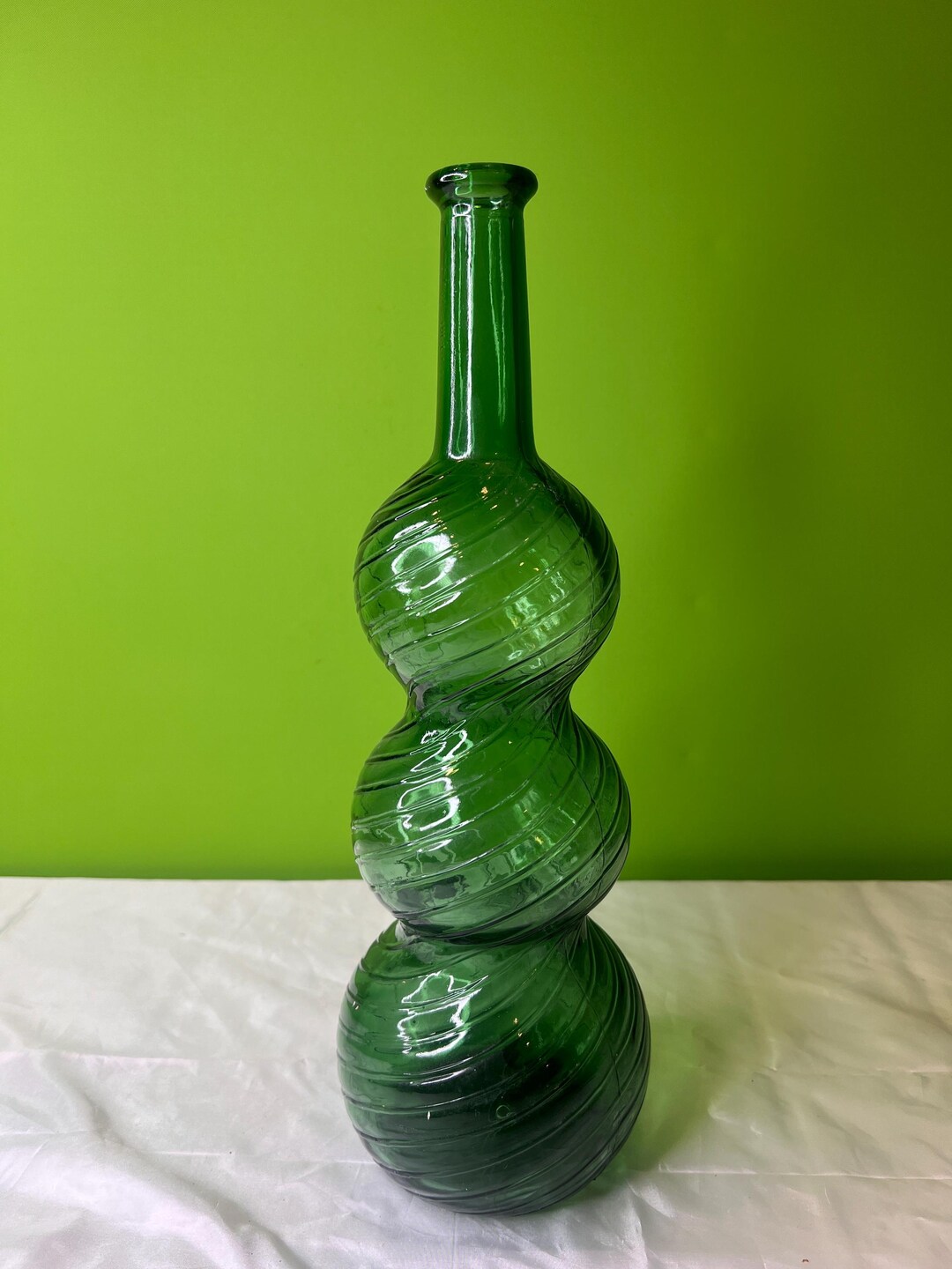 Vintage Green Glass Hand Blown Bubbled Contessa Large Bottle/decanter ...