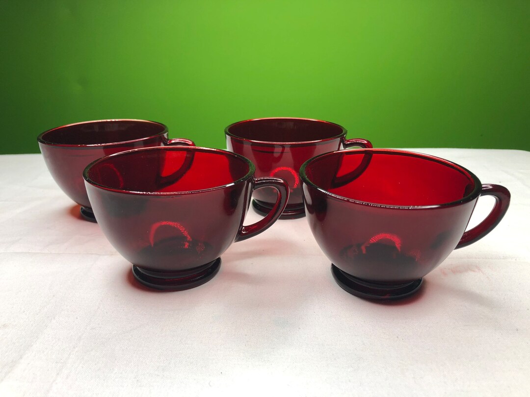 Vintage Ruby Red Cafe Coffee Mugs Set of 4 With Gorgeous Coloring and ...