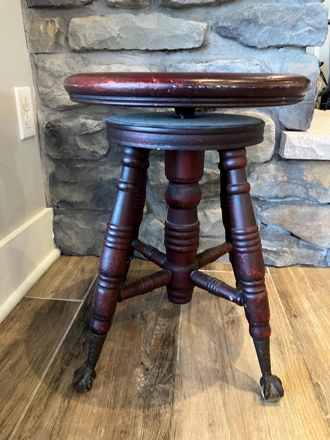 Antique Wooden Piano Stool A Merriam Co Brass Eagle Clawfoot W/ Glass ...