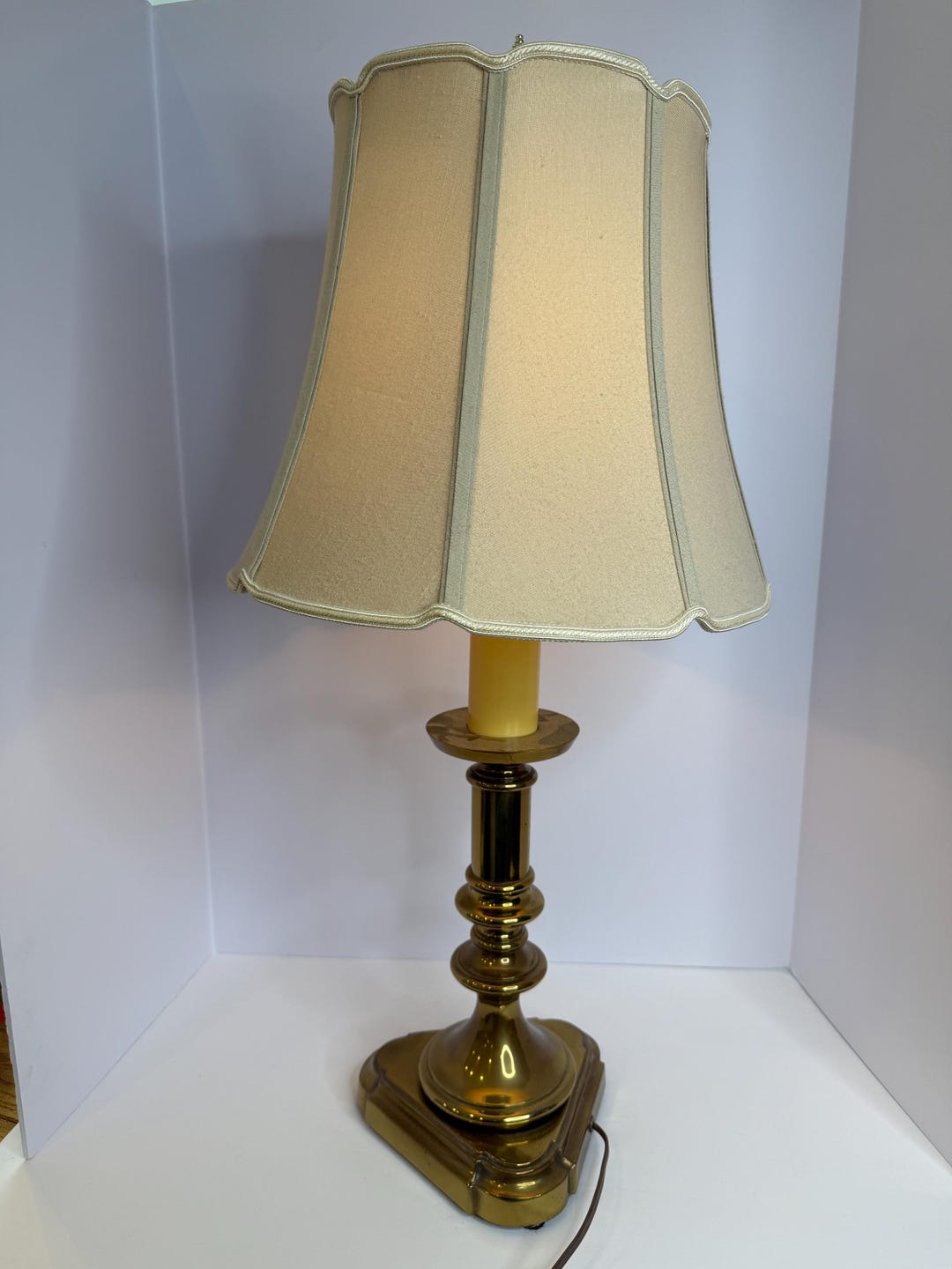Vintage Large and Heavy Brass Base Lamp With Cloth Shade ~ Underwriter ...